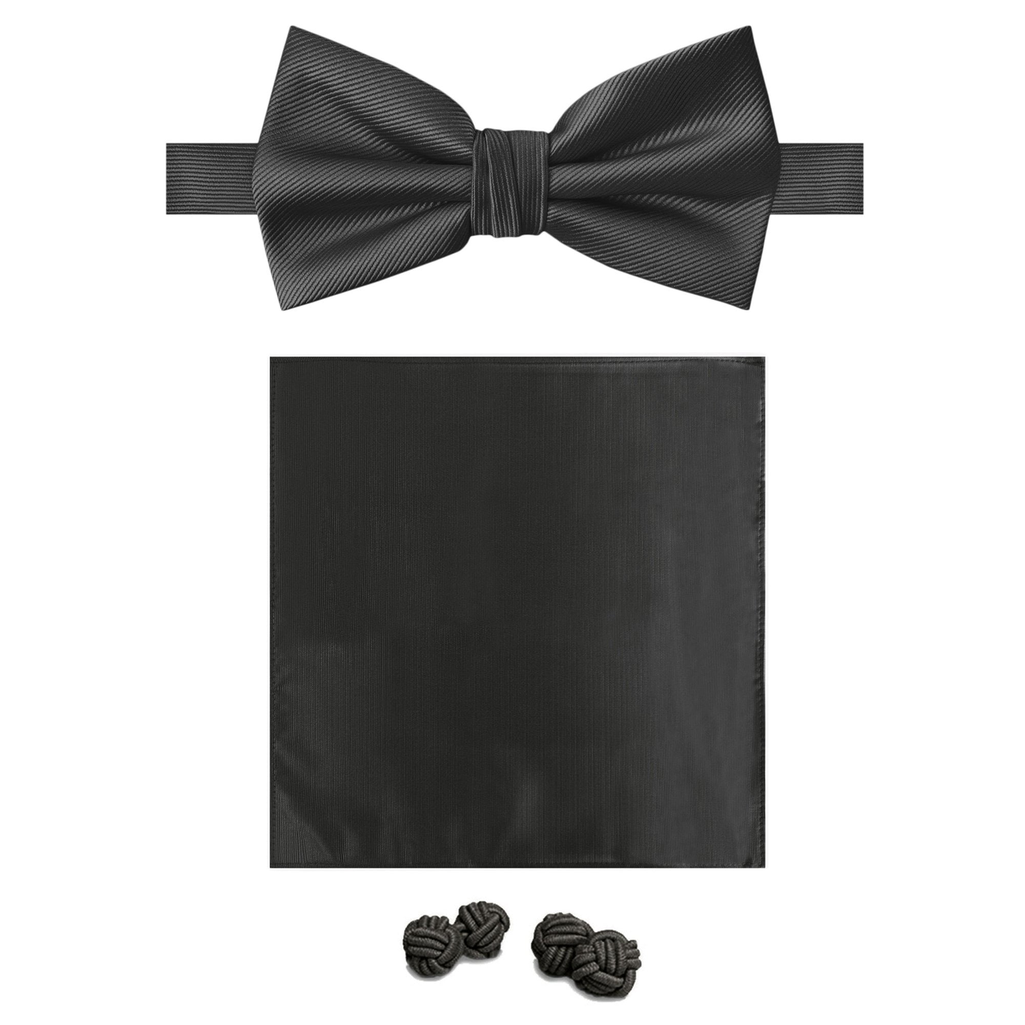 3 Piece Set: Jacob Alexander Men's Solid Pre-Tied Banded Bow Tie Pocket ...