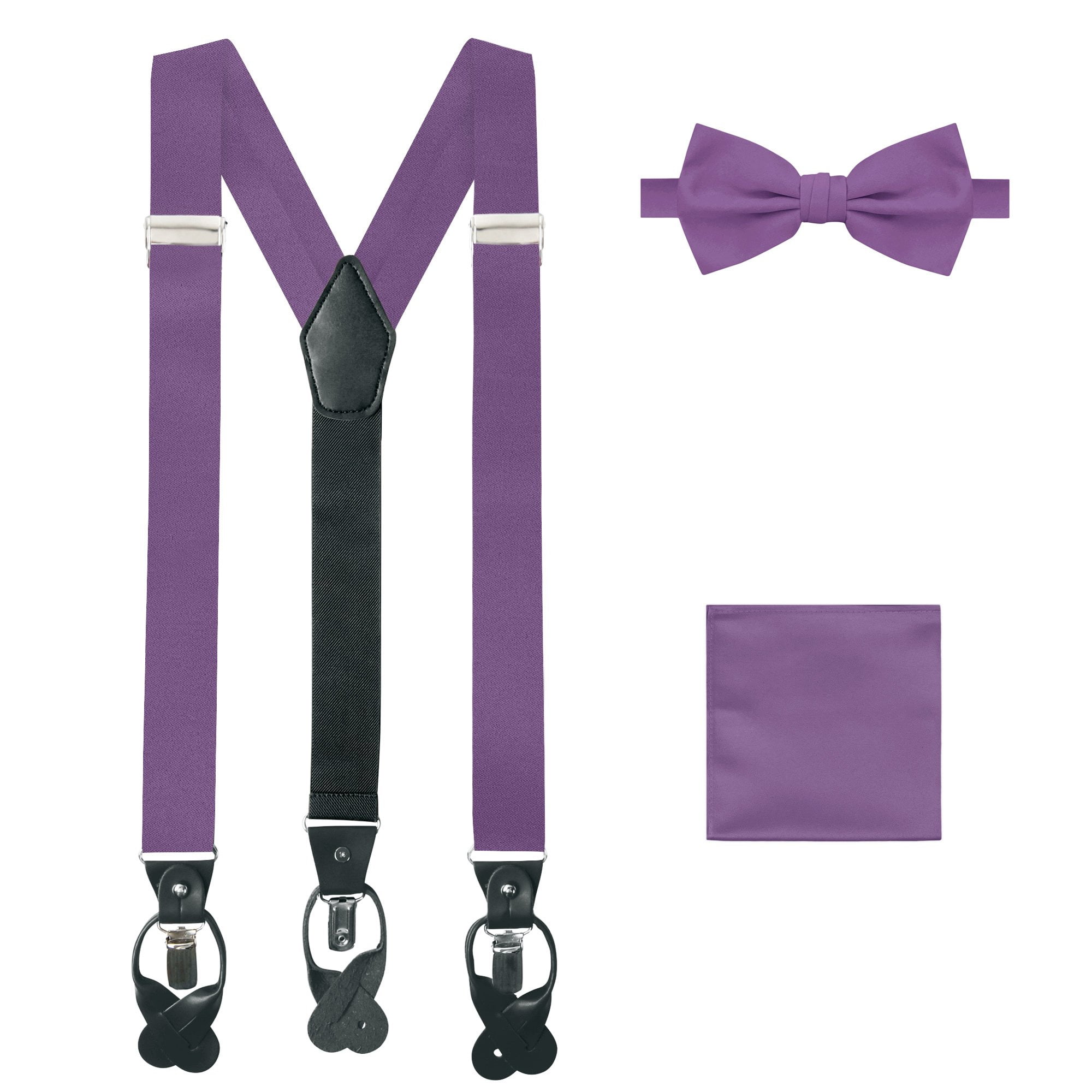 3 Piece Set: Jacob Alexander Solid Color Men's Suspenders Pre-Tied ...