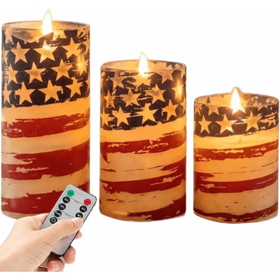 3-Piece Set Patriotic Flameless Candles, American Flag LED Pillar ...
