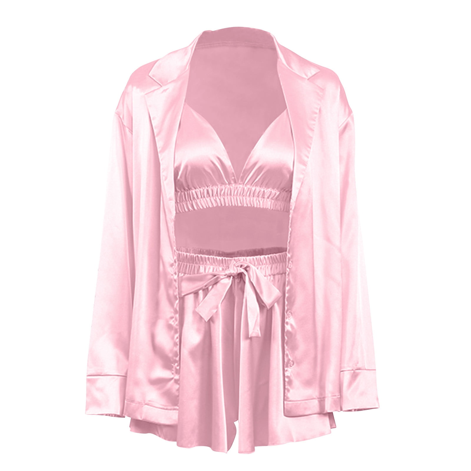 3 Piece Set Pyjamas for Women Sexy Stretch Satin Pajama Outfits Bra ...