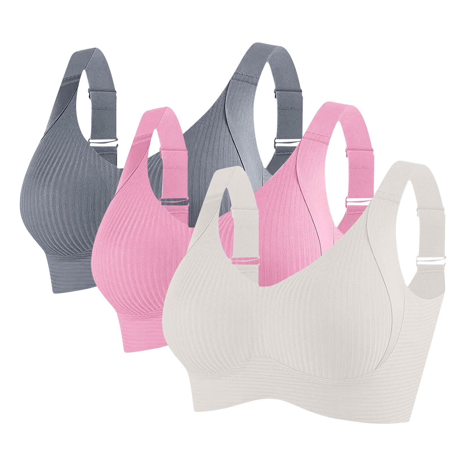 3 Piece Set Womens Wireless Bras Full Coverage Wide Shoulder Straps ...