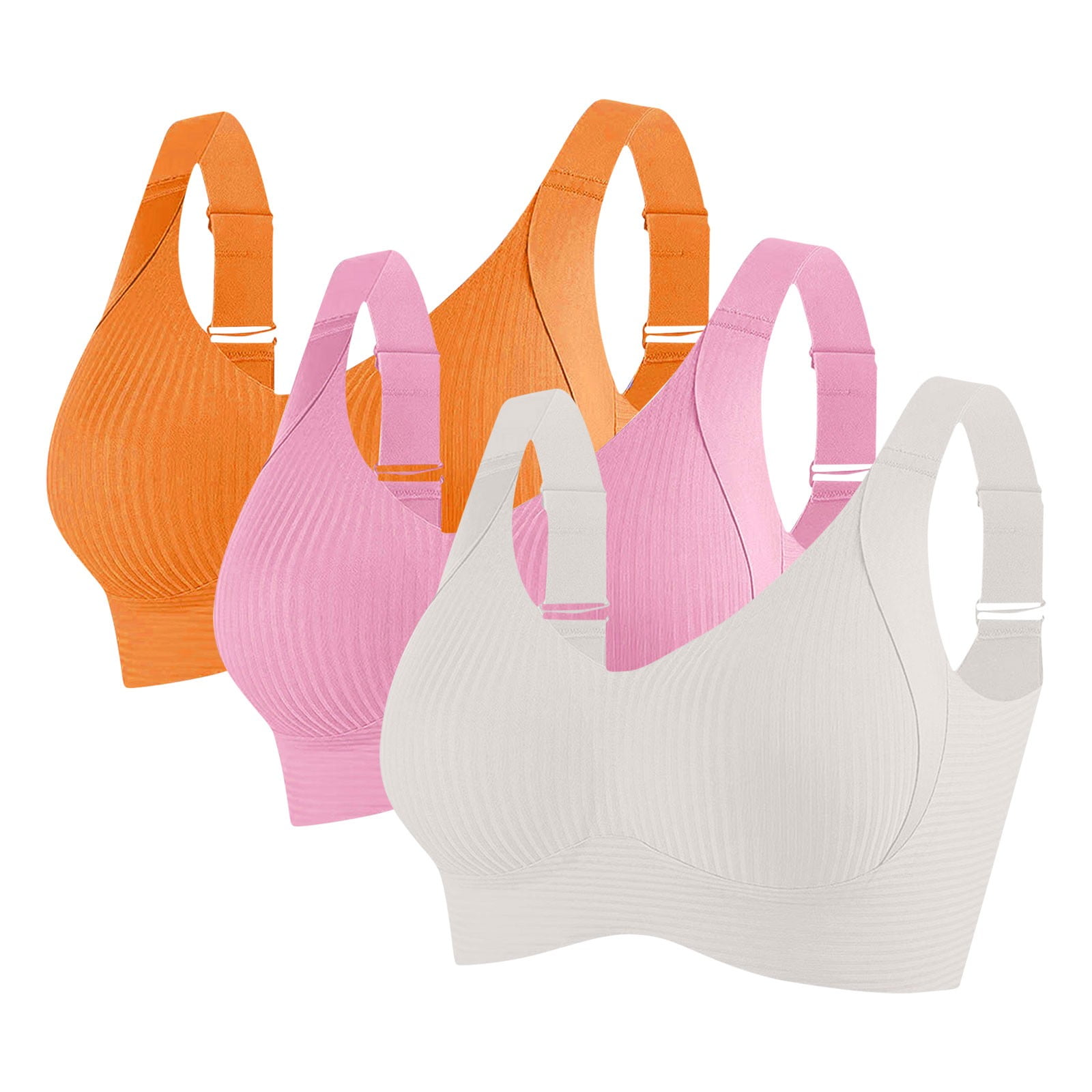 3 Piece Set Womens Wireless Bras Full Coverage Wide Shoulder Straps ...