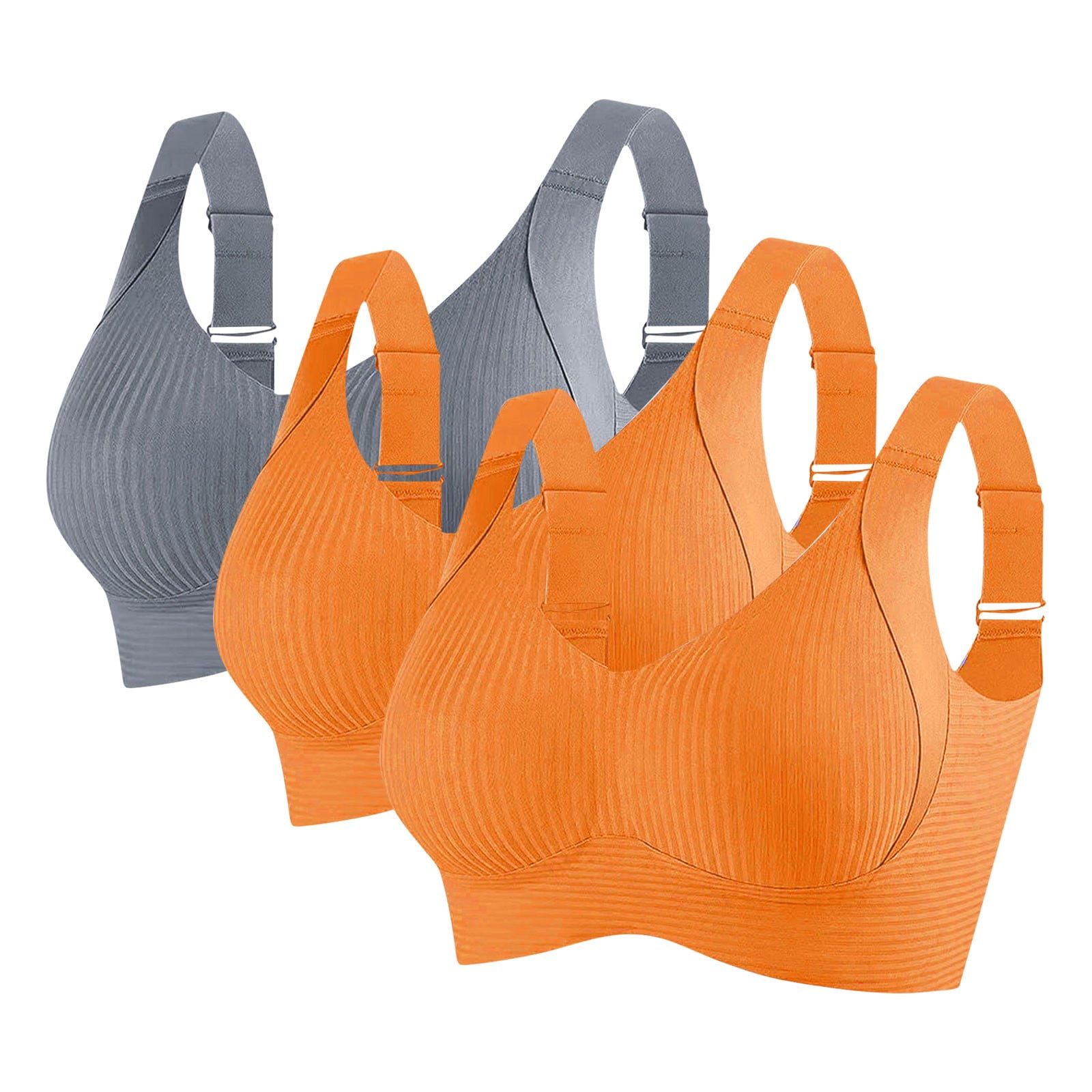 3 Piece Set Womens Wireless Bras Full Coverage Wide Shoulder Straps ...