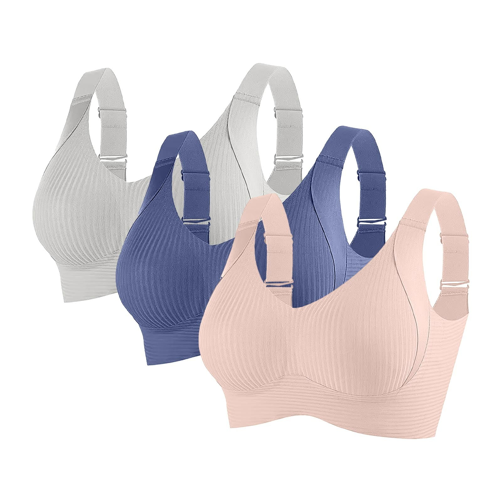 3 Piece Set Womens Wireless Bras Full Coverage Wide Shoulder Straps ...
