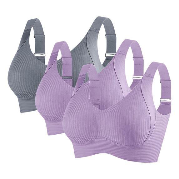3 Piece Set Womens Wireless Bras Full Coverage Wide Shoulder Straps ...