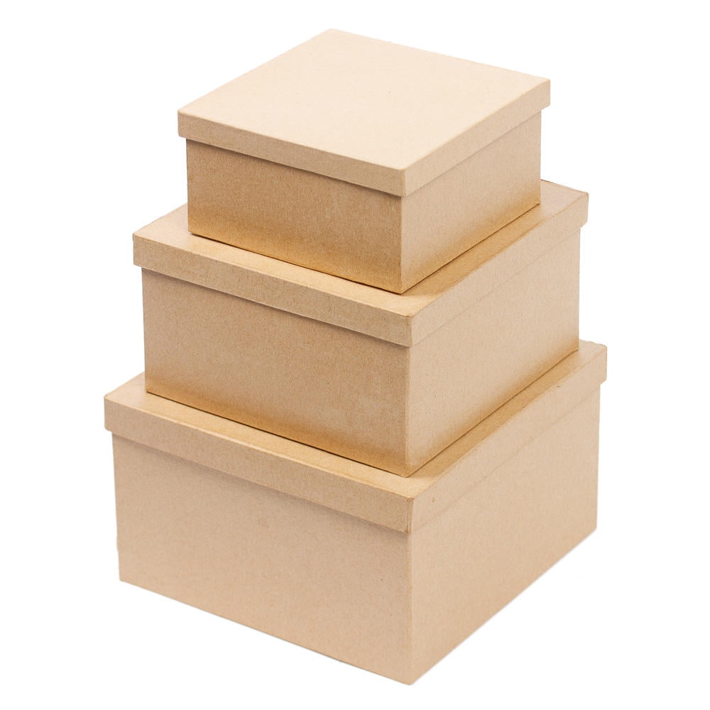 3 Piece Set Assorted Sized Paper Mache Boxes with Lids Gifts Crafts Storage Small Medium Large Walmart
