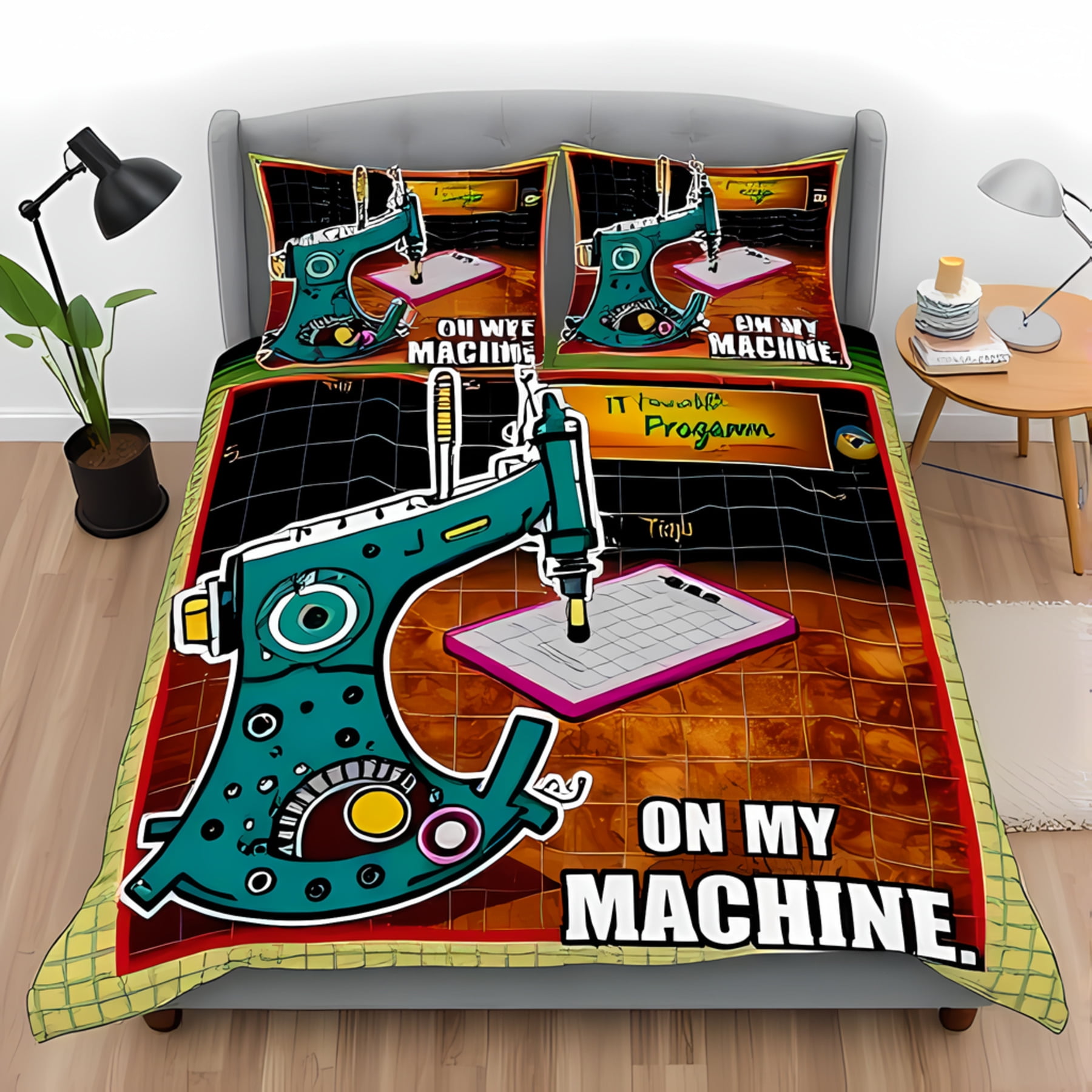 3-Piece Sewing Machine Duvet Cover Set with Matching Pillows - Vibrant ...