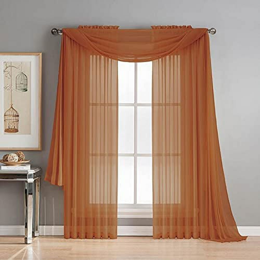 3 Piece Sheer Panel (2 Pieces 58" x 84") and Scarf Window (1 Pieces 37 ...