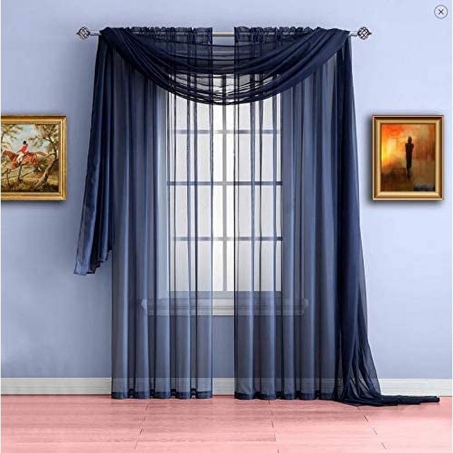 3-Piece Set: Sheer Voile Window Curtain Panels (58" x 84") & Scarf (37 ...