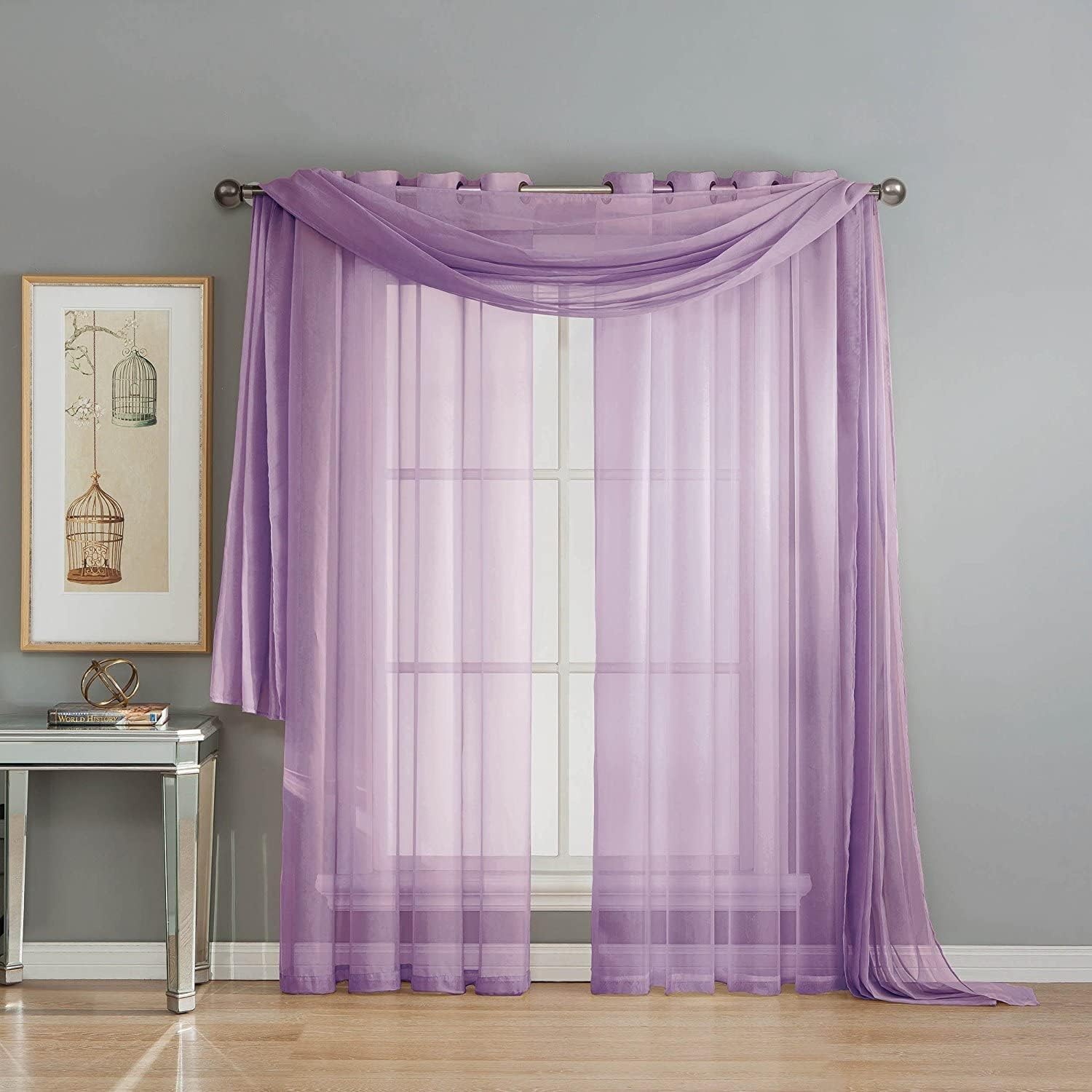 3 Piece Sheer Window Curtain Set - 2 Sheer Curtain Scarf - Over 20 ...