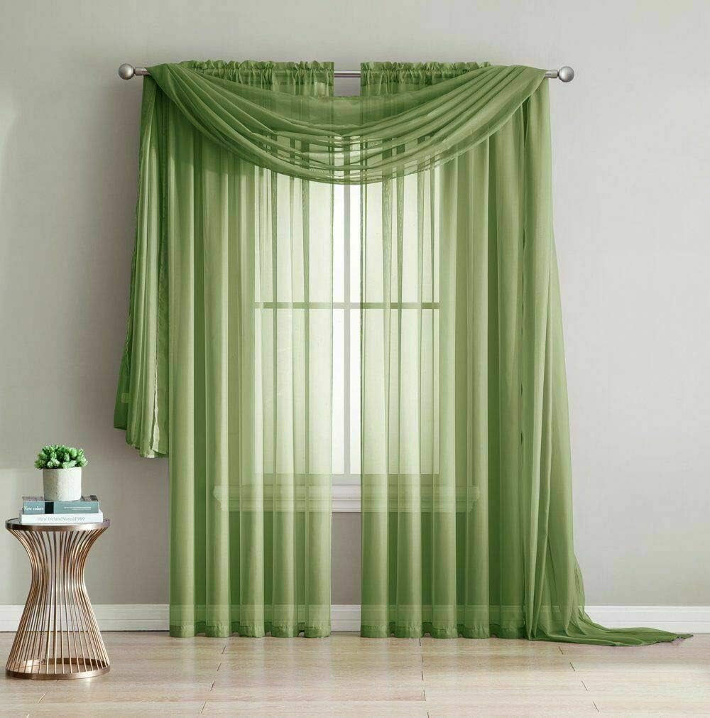 3 Piece Sheer Window Curtain Set - 2 Sheer Curtain Scarf - Over 20 ...