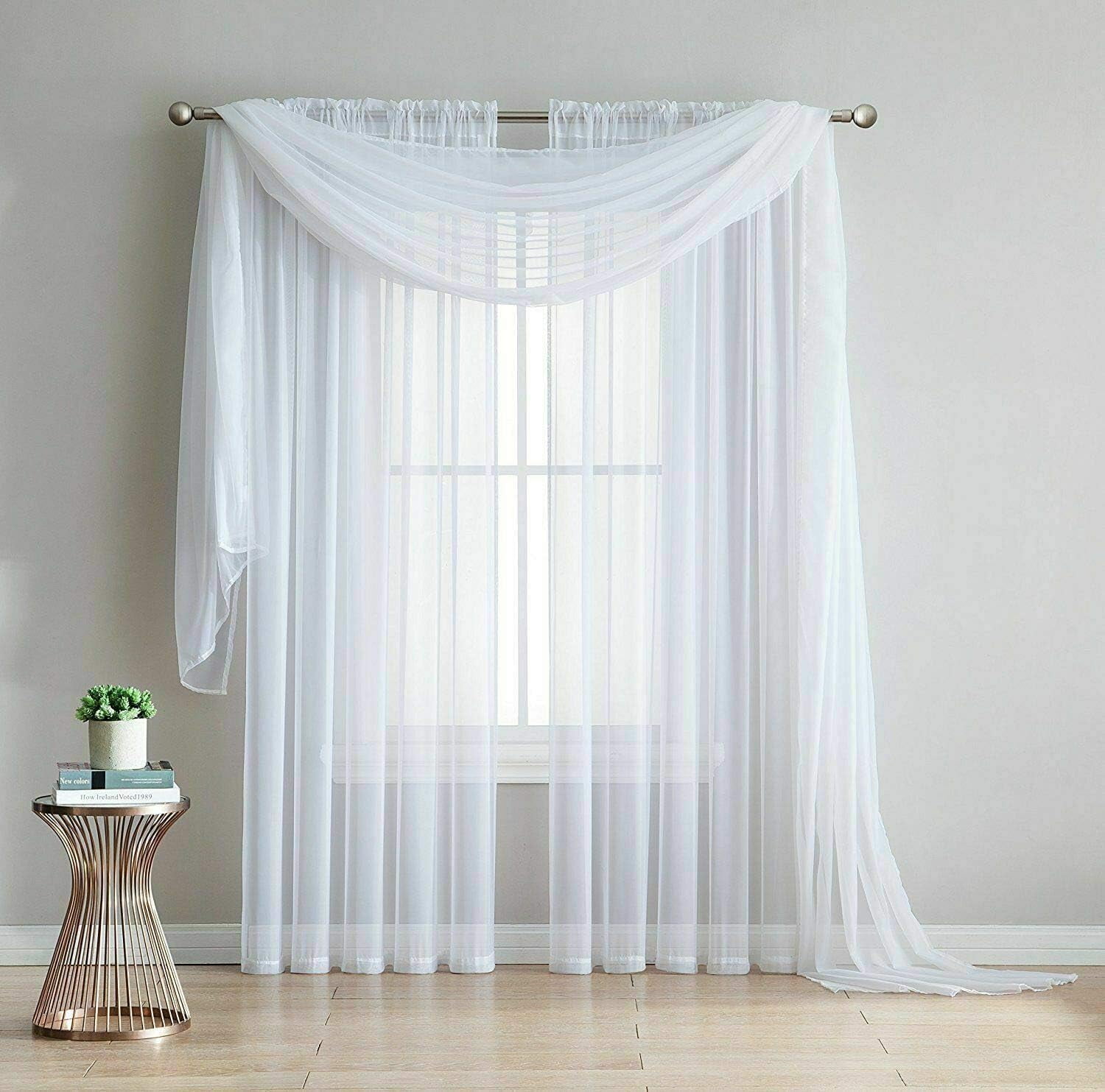 3 Piece Sheer Window Curtain Set - 2 Sheer Curtain Scarf - Over 20 ...