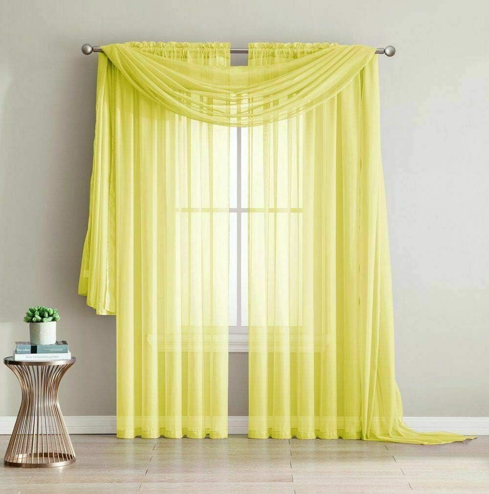 3 Piece Sheer Window Curtain Set - 2 Sheer Curtain Scarf - Over 20 ...