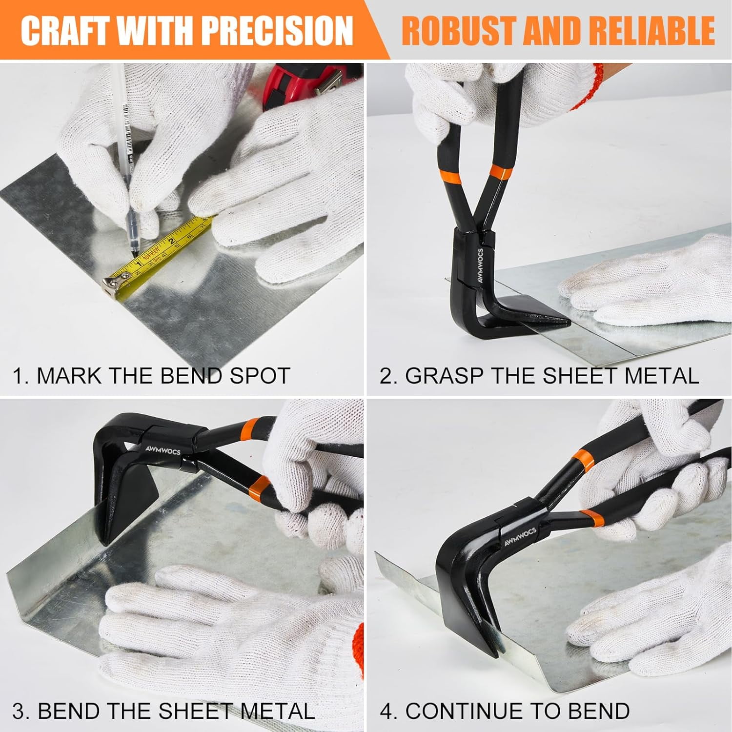 3-Piece Sheet Metal Bending Pliers Set, Straight, 45°, 90° for Roofing ...