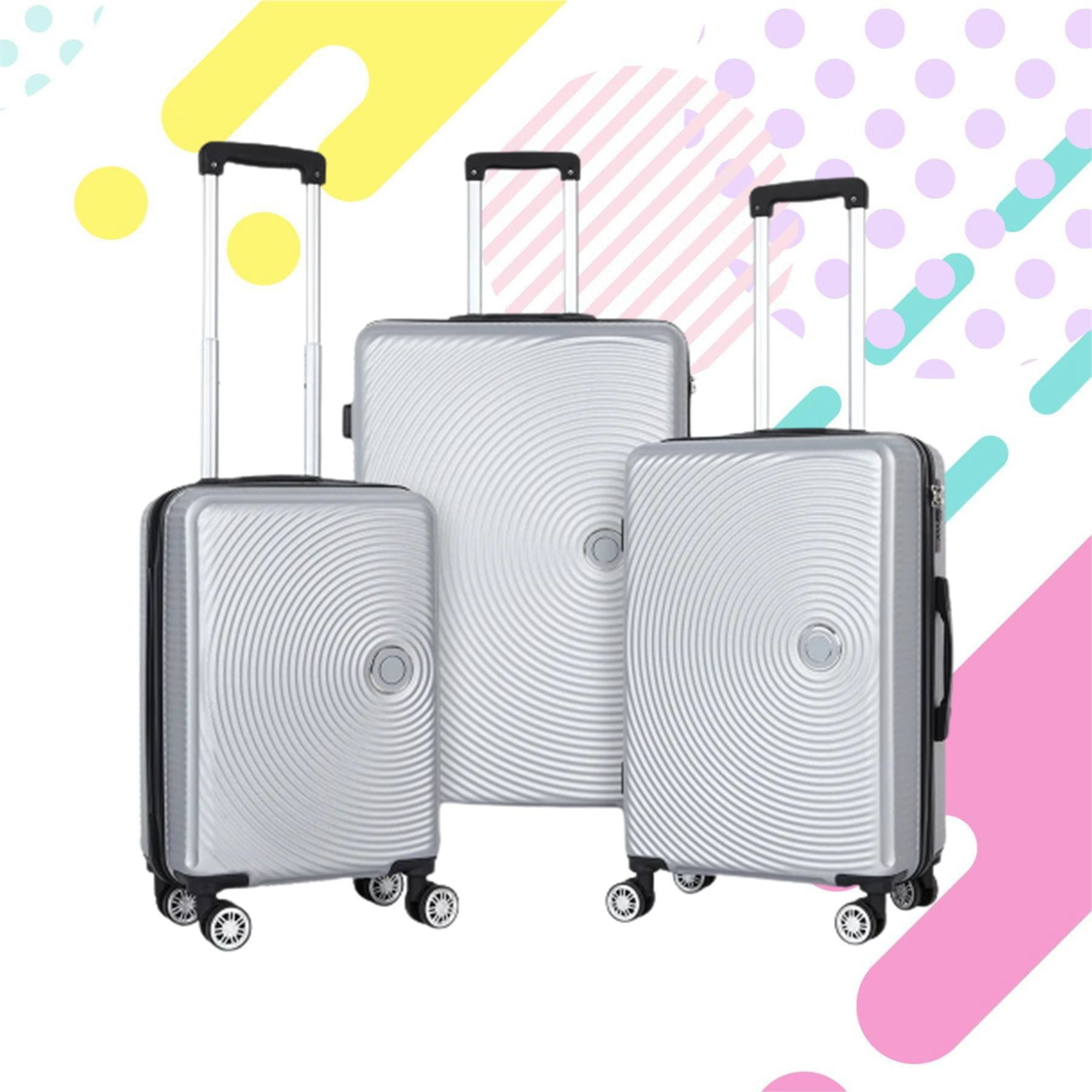 3 Piece Silver Luggage Set Abs Hardside Spinner Wheel Suitcase ...