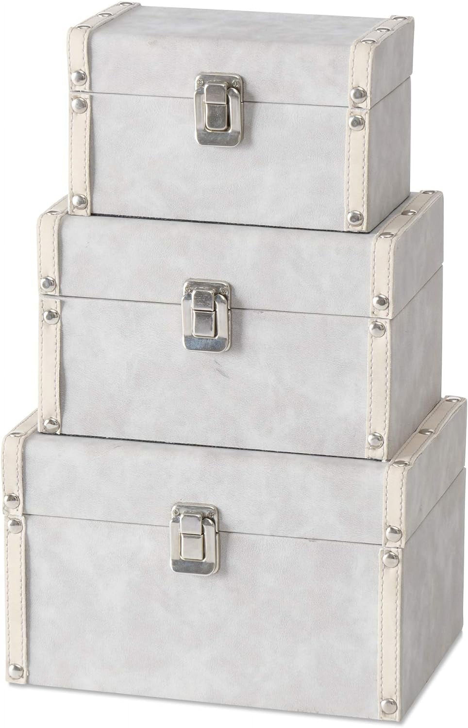 3 Piece Silver Studs Box Set, Faux Grey Suede and Leather, Fabric Lined ...