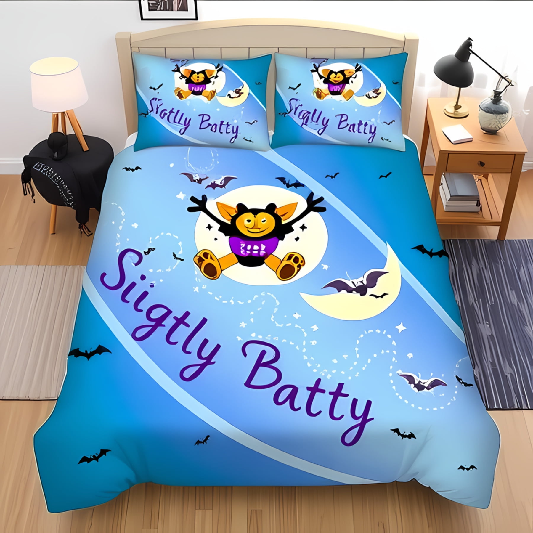 3-Piece Slightly Batty Duvet Cover Set - Cartoon Character Bedding with ...