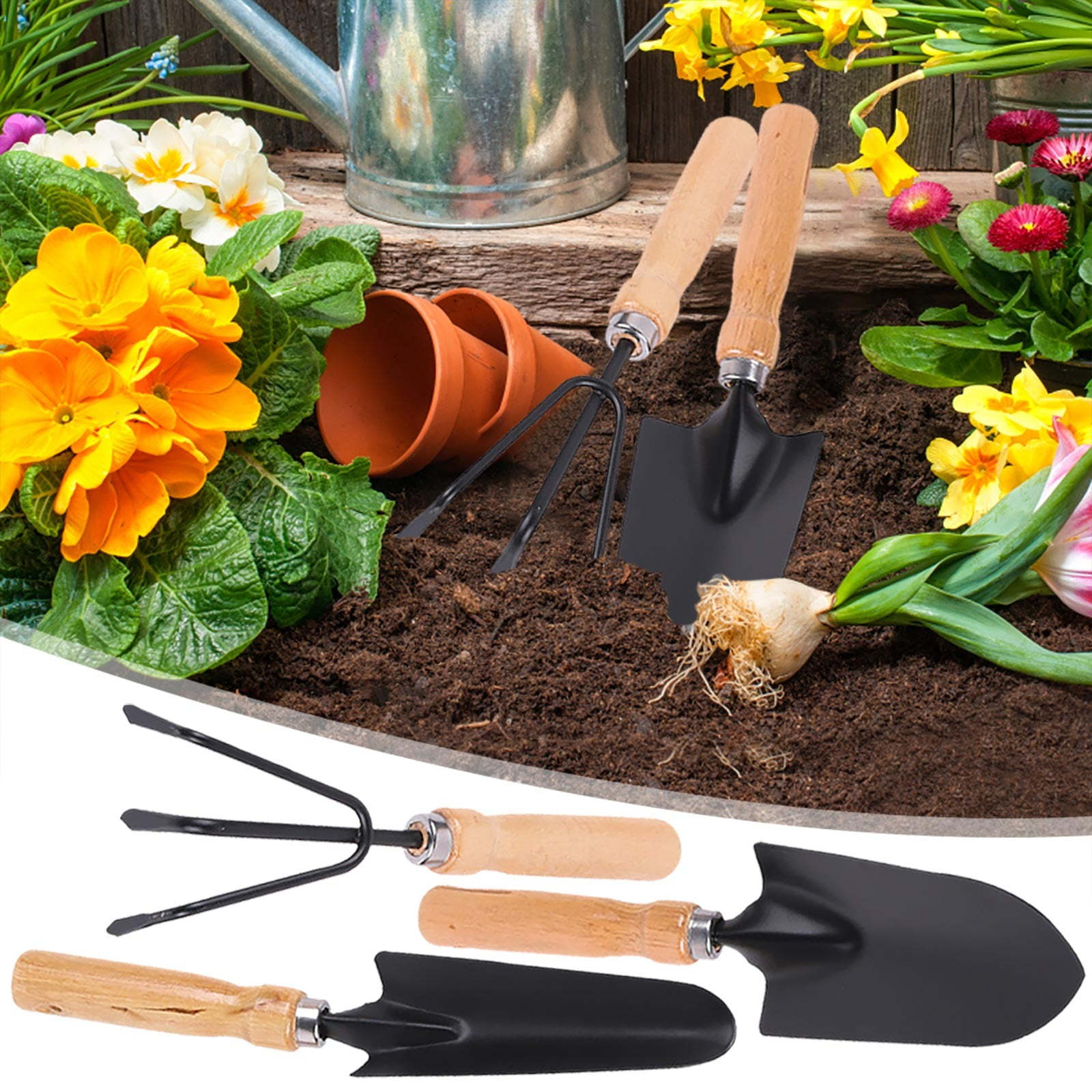 3 Piece Small Garden Tools Set - Mini Shovel, Trowel & Hand Rake with ...