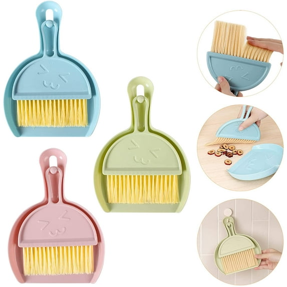 3-Piece Smiley Face Mini Broom and Dustpan Set, Handheld Cleaning Kit ...