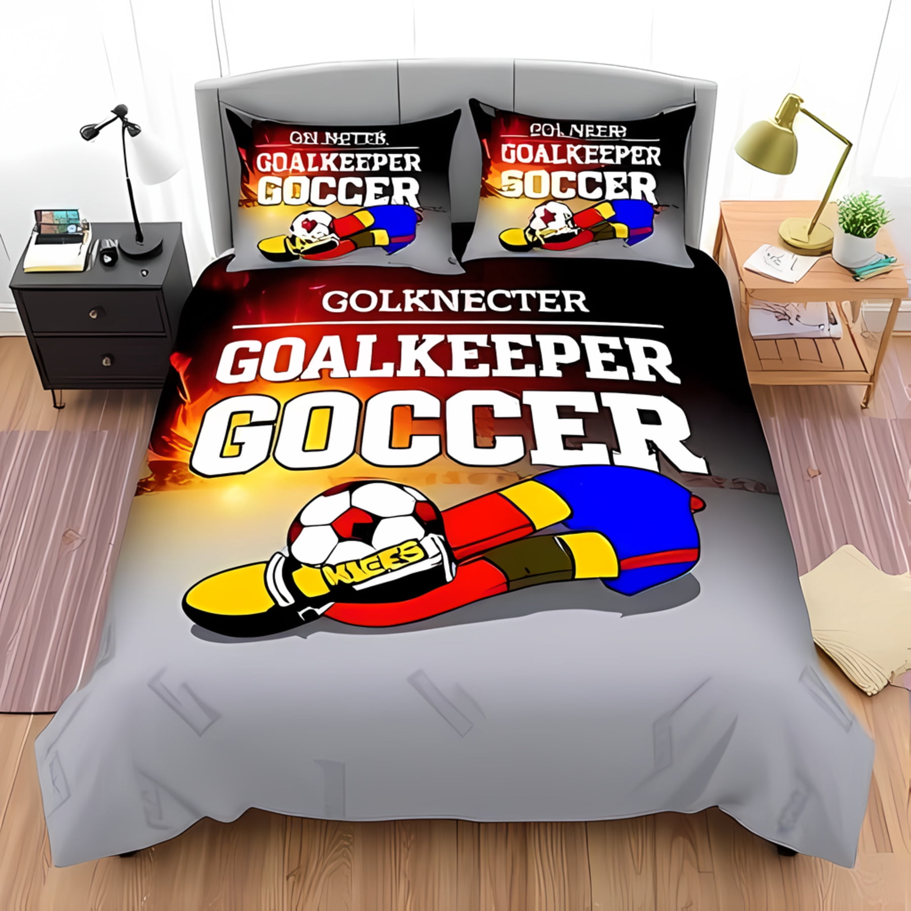 3-Piece Soccer Duvet Cover Set - " Golkneter Goalkeeper " Design with ...