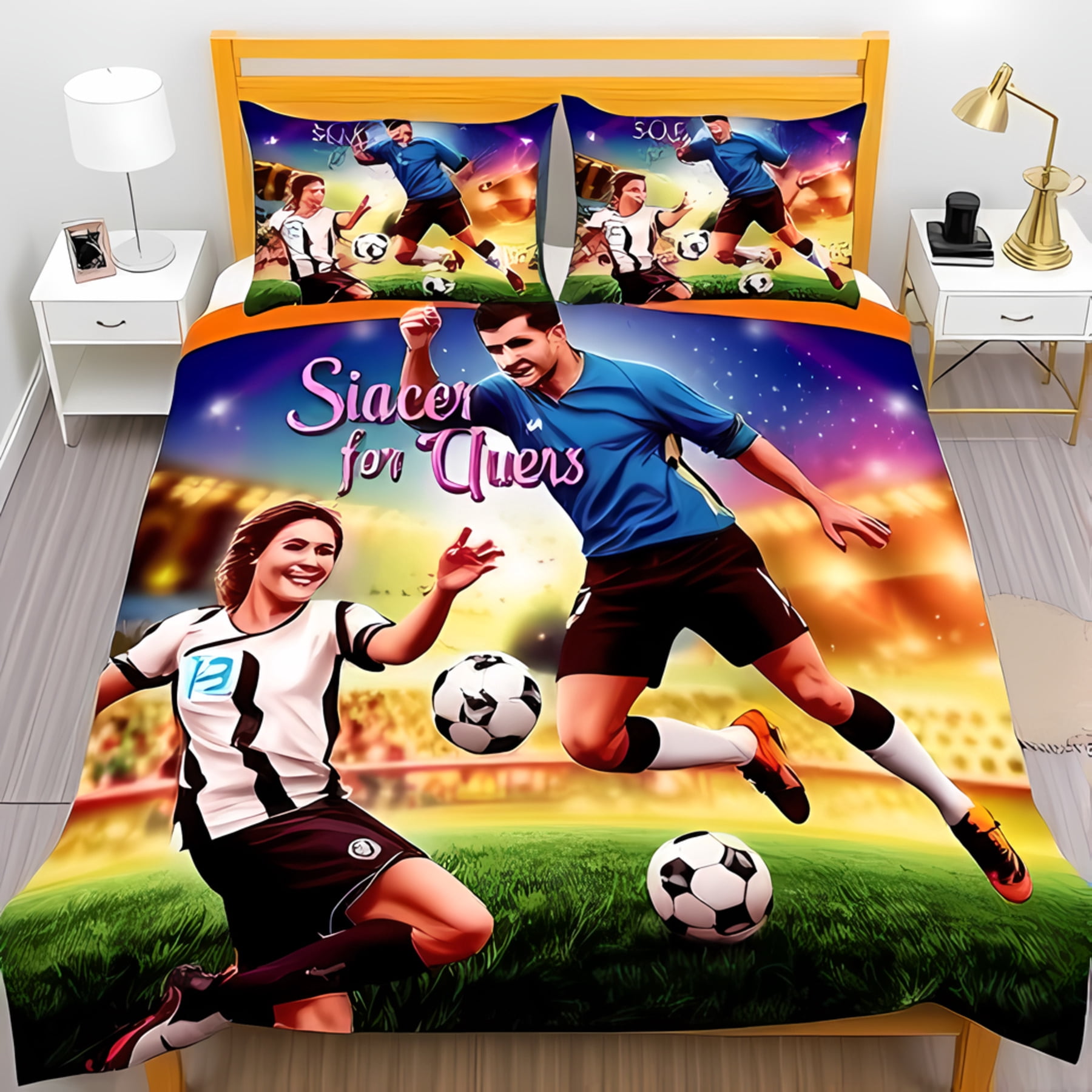 3-Piece Soccer Duvet Cover Set - Vibrant Bedding with Soccer Players in ...