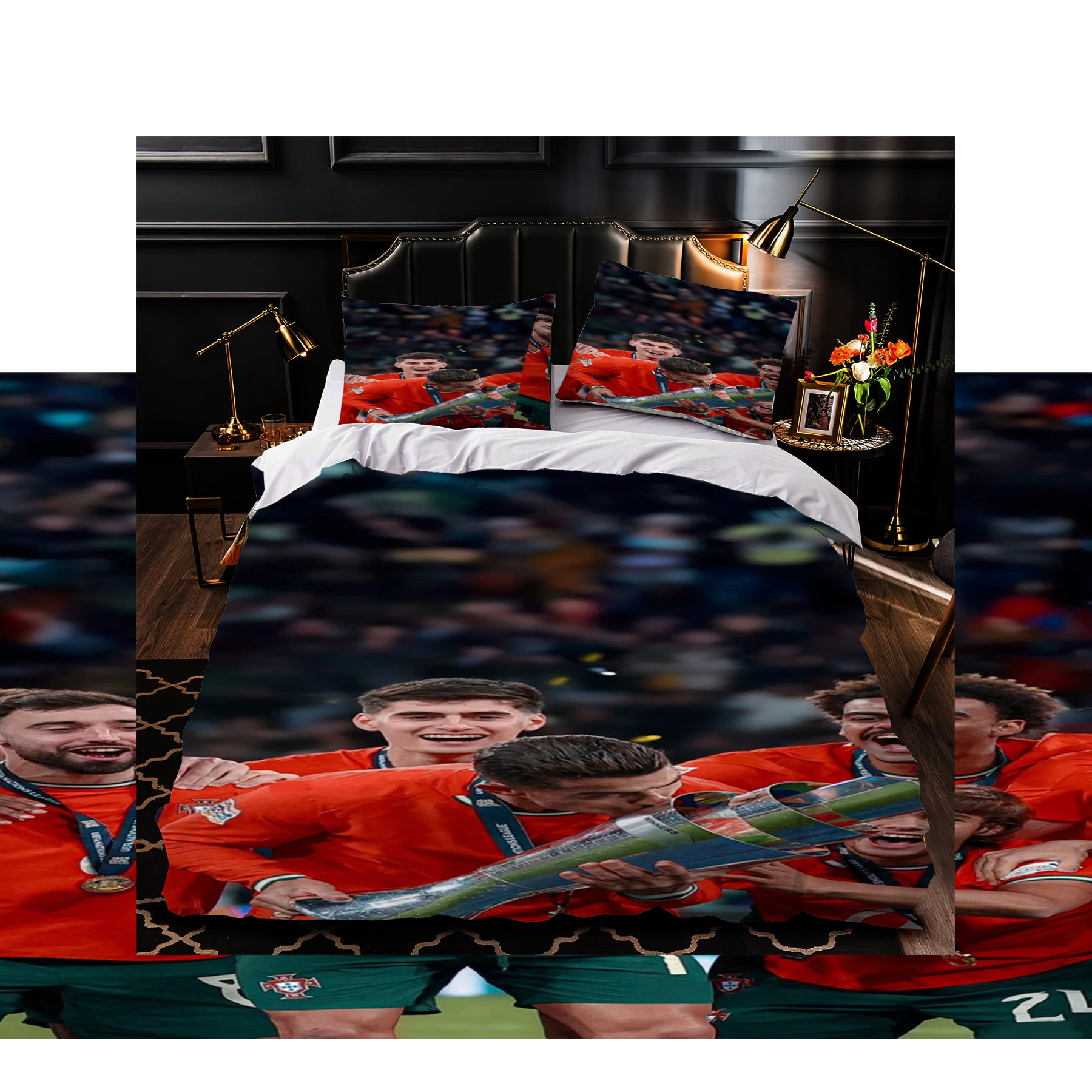 3-Piece Soccer Player Duvet Cover Set - Action - Packed Bedding with ...