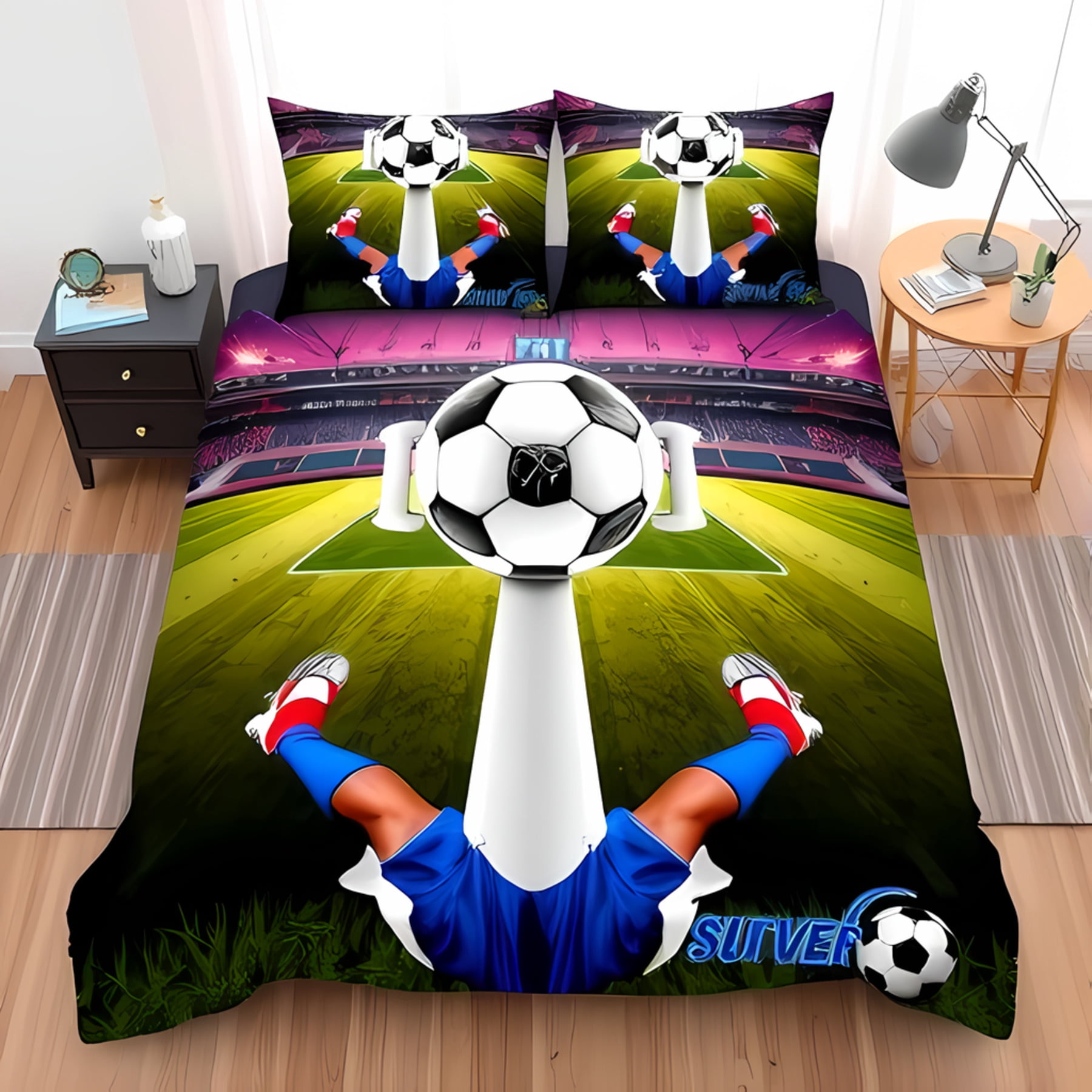 3-Piece Soccer Themed Duvet Cover Set - Vibrant Comforter with Player ...