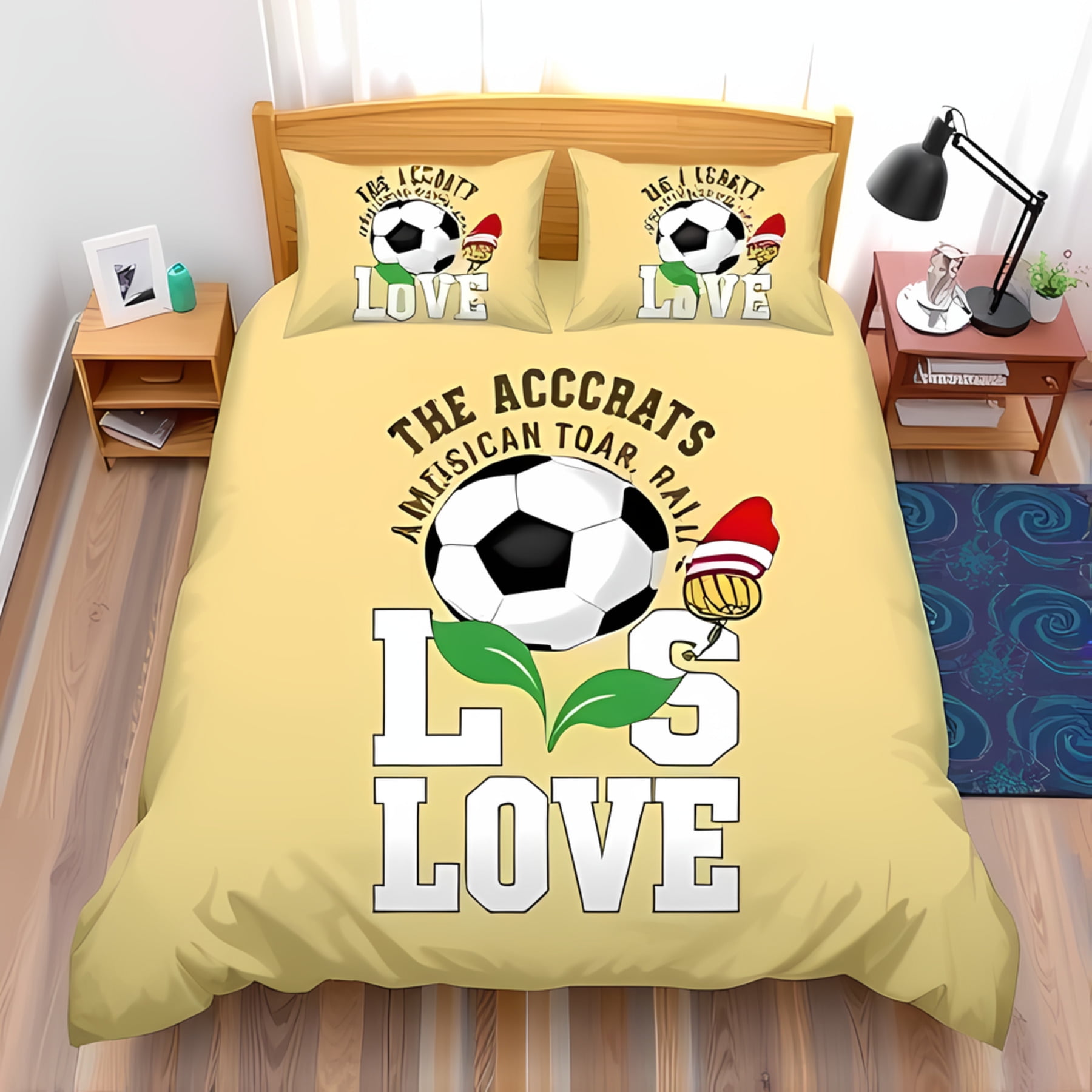 3-Piece Soccer Themed Duvet Cover Set with Light Yellow Bedding Large ...