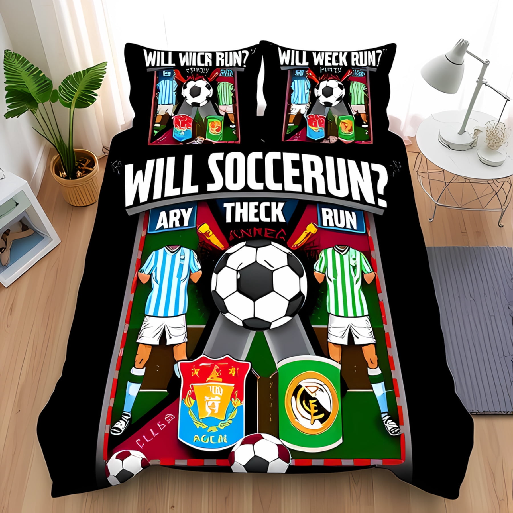 3-Piece Soccer Themed Duvet Cover Set with Soccer Ball & Team Crests ...