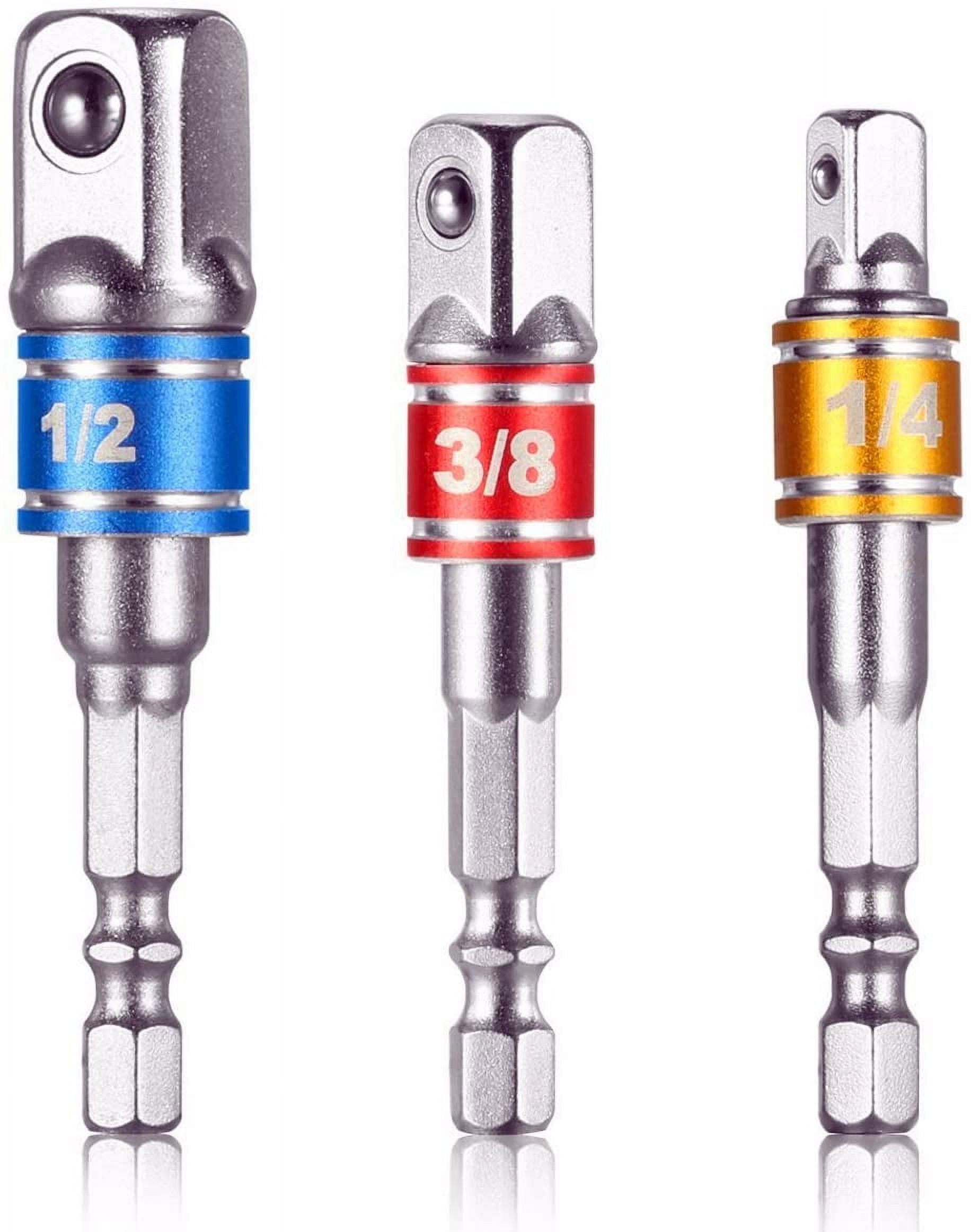 3-Piece Socket Adapter Extension Set, 1/4, 3/8, 1/2 Inch Hex Shank ...
