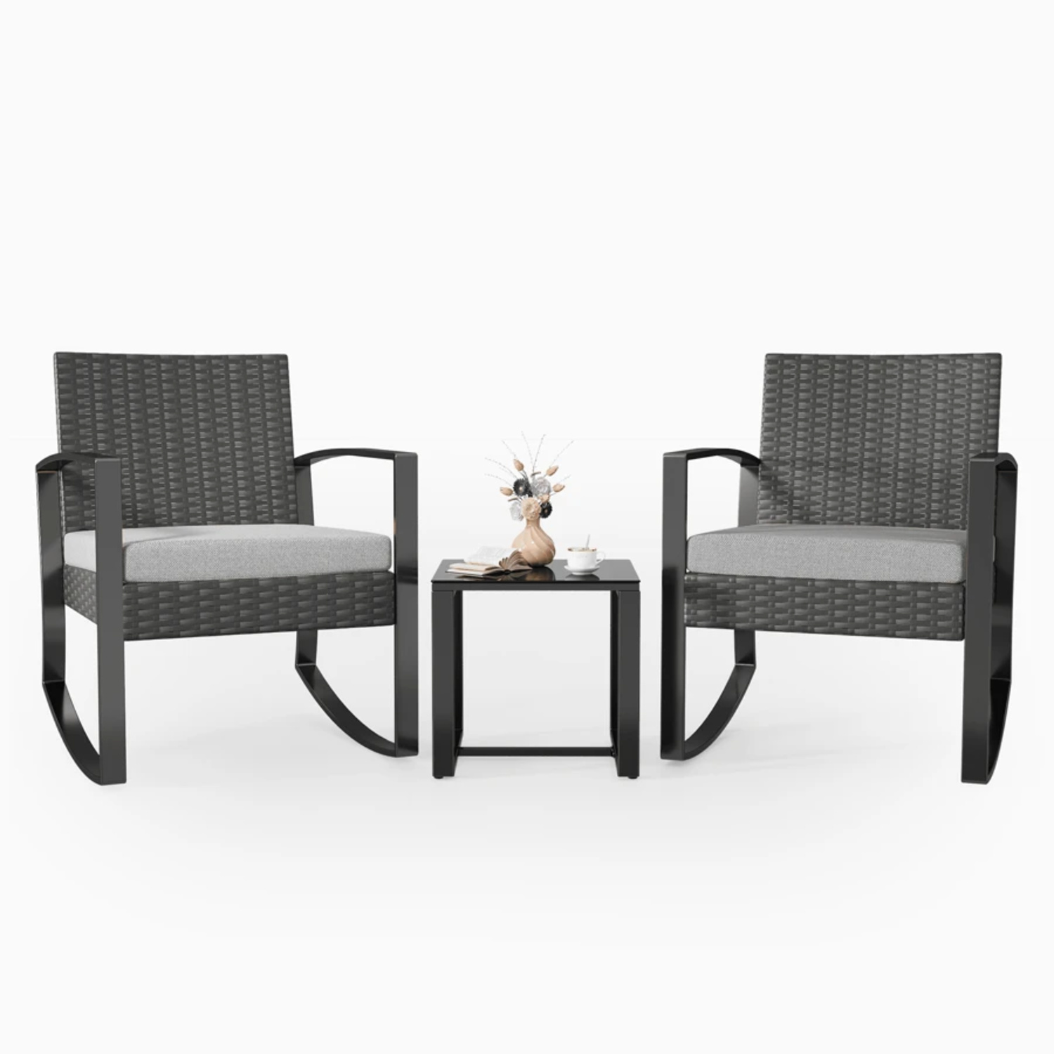 3-Piece Sofa-Style Rocking Chairs & Table, Outdoor Furniture For ...