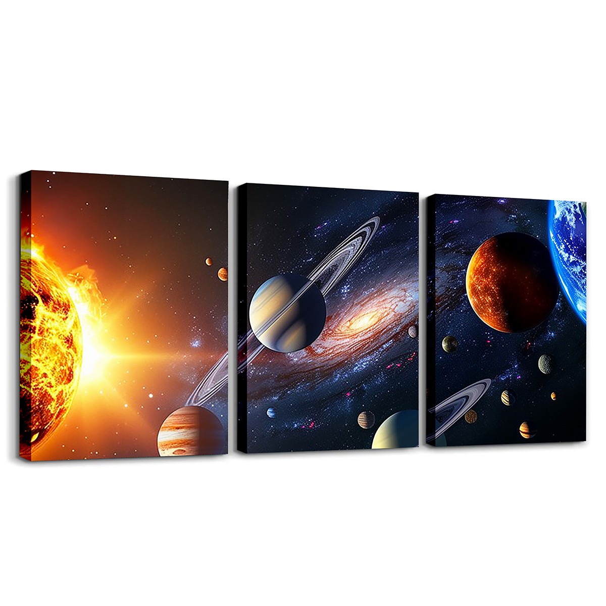 3 Piece Solar System Canvas Wall Art for Bedroom Living Room, Galaxy ...