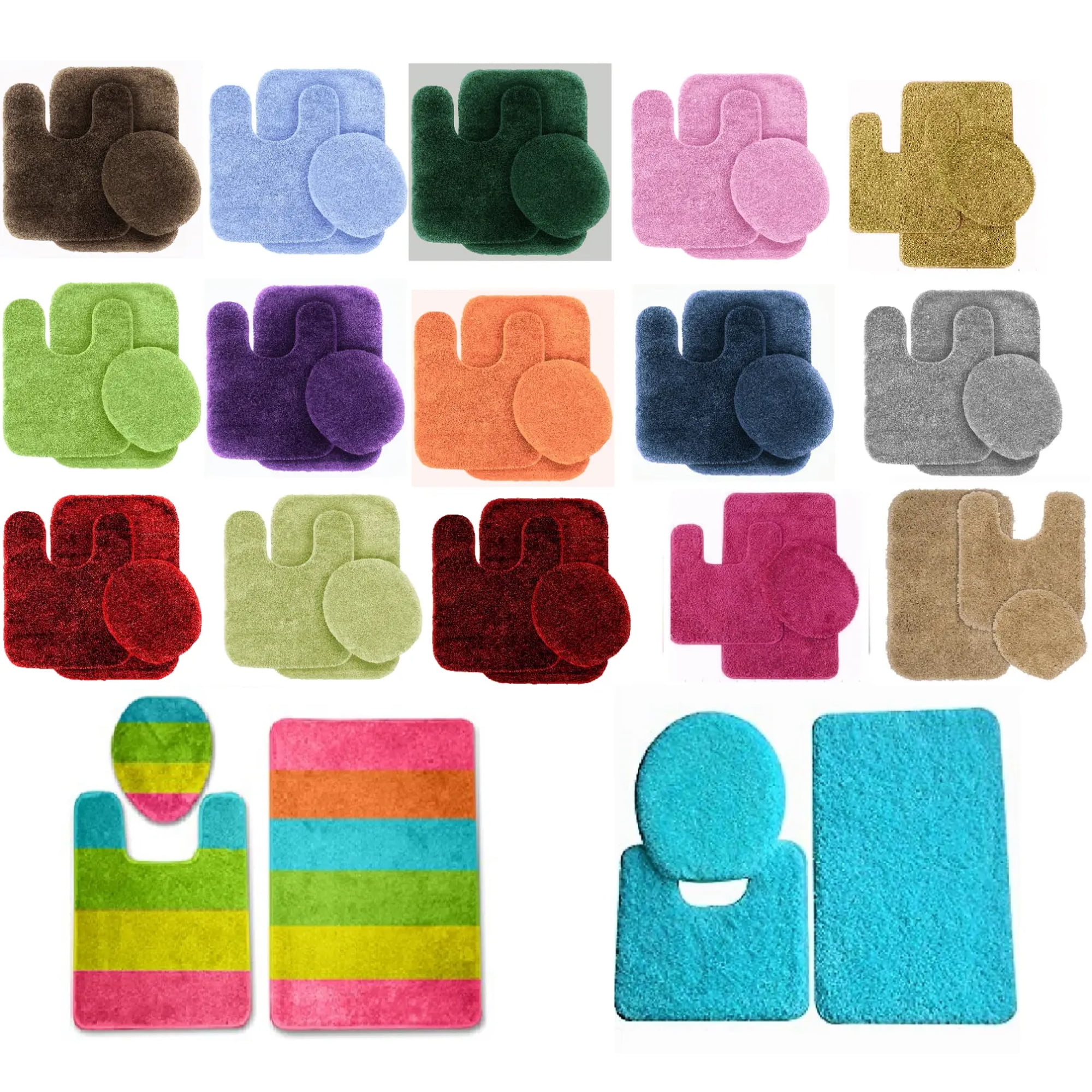 3-Piece Solid Bathroom Bath Mat Contour Rug Set with Toilet Lid Cover ...