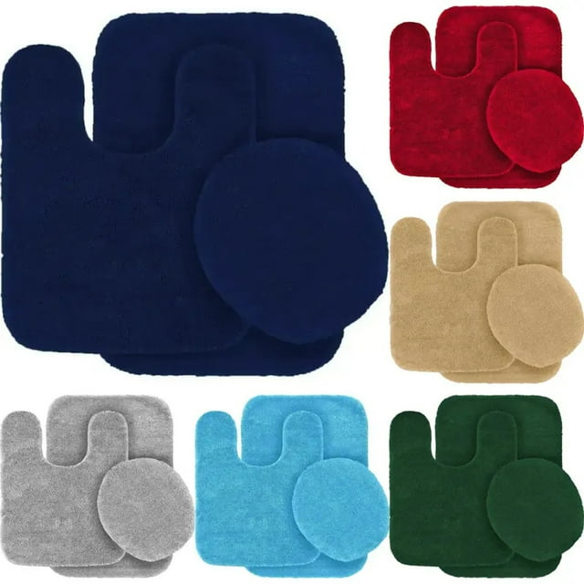 3-Piece Solid Bathroom Bath Mat Contour Rug Set with Toilet Lid Cover ...