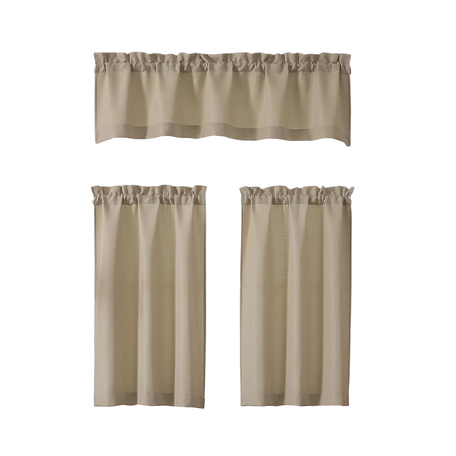 3 Piece Solid Color Kitchen Curtain Set, Heat Insulating Light Filter ...