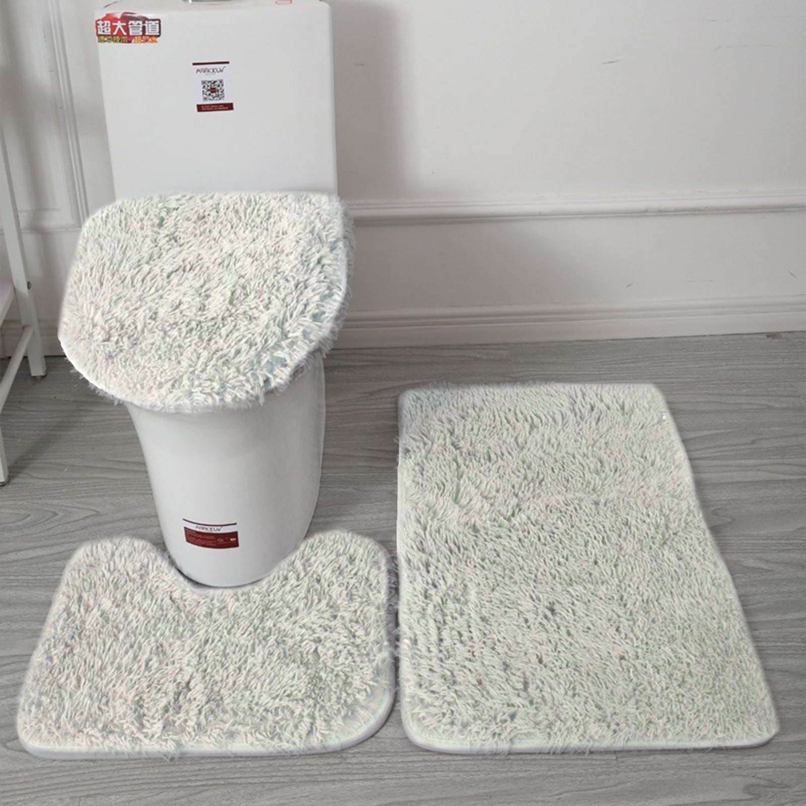 3 Piece Solid Luxury Bath Mat, U-Shaped Toilet Floor Mat Non Slip Rugs ...