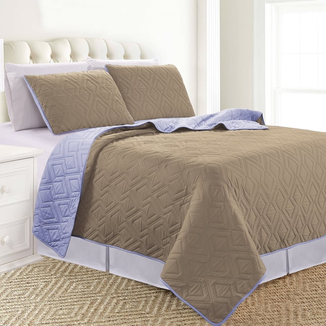 3 Piece Solid Reversible Coverlet Set With Diamond Stitching - Walmart.com