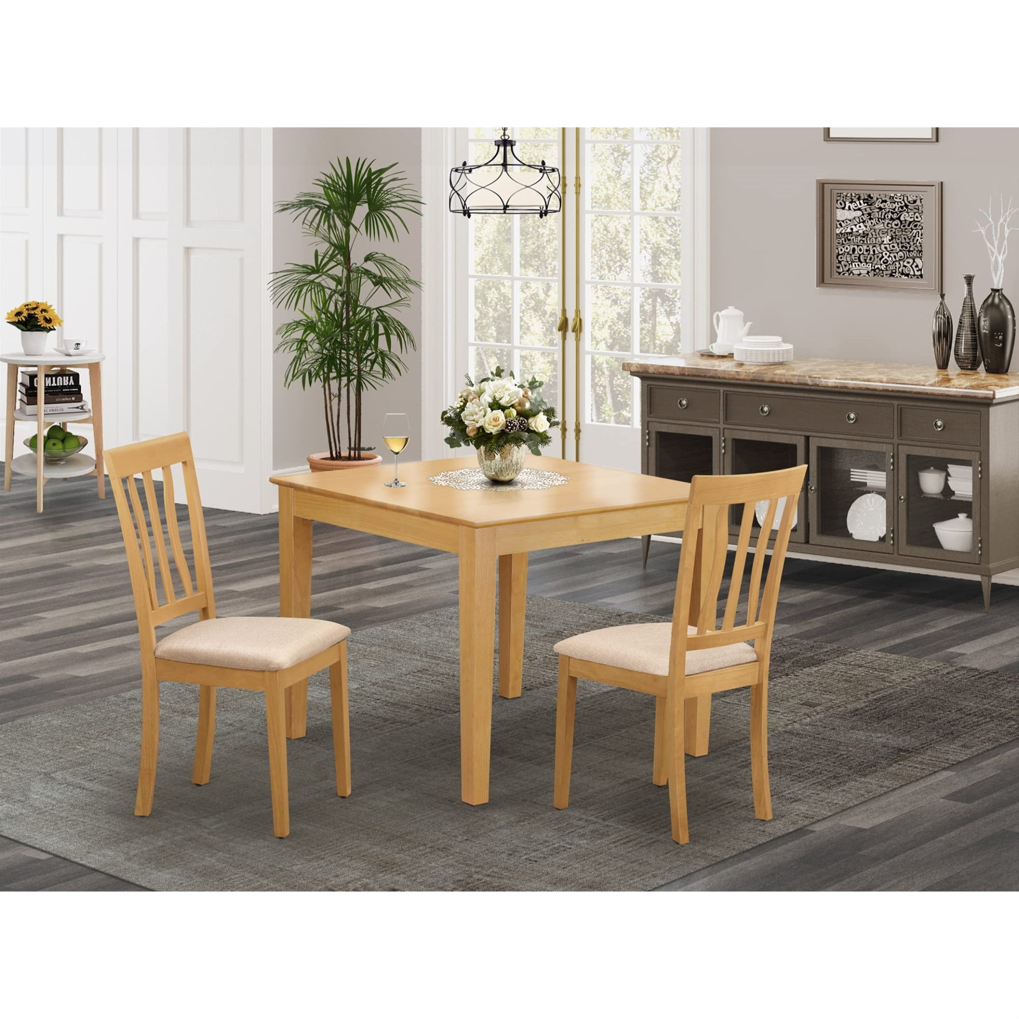 3 Piece Solid Wood Dinette Set - Stylish Color, Elegant Design - Includes Dining Table and 2 ...