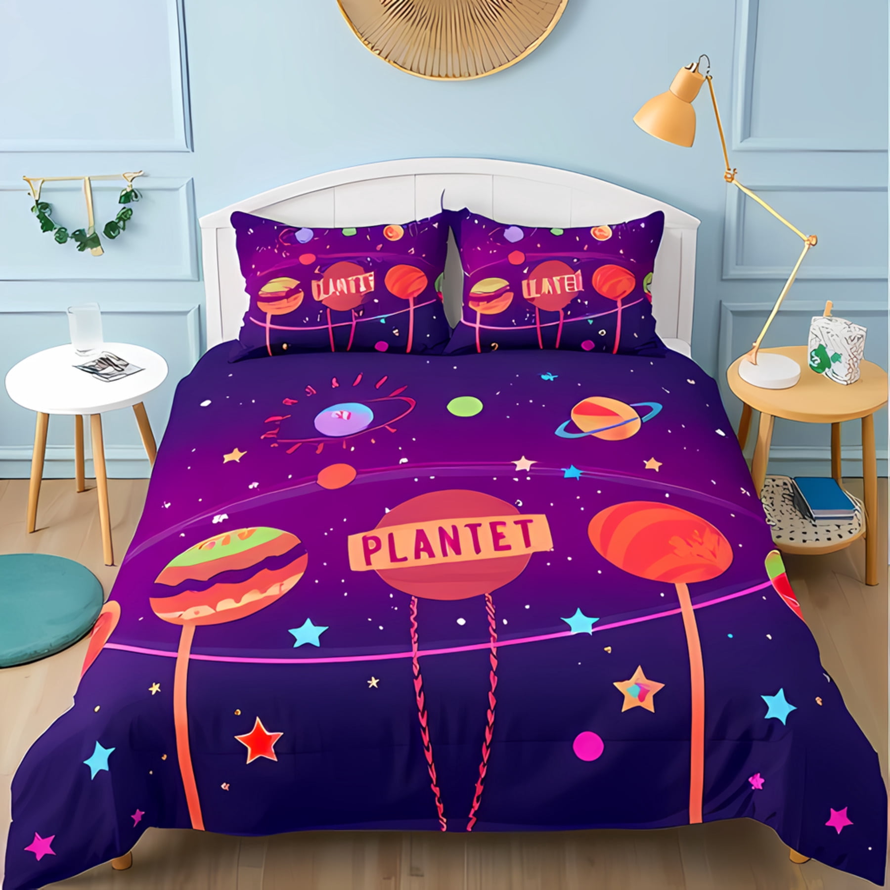 3-Piece Space Duvet Cover Set - Colorful Planets & Stars Design Perfect ...