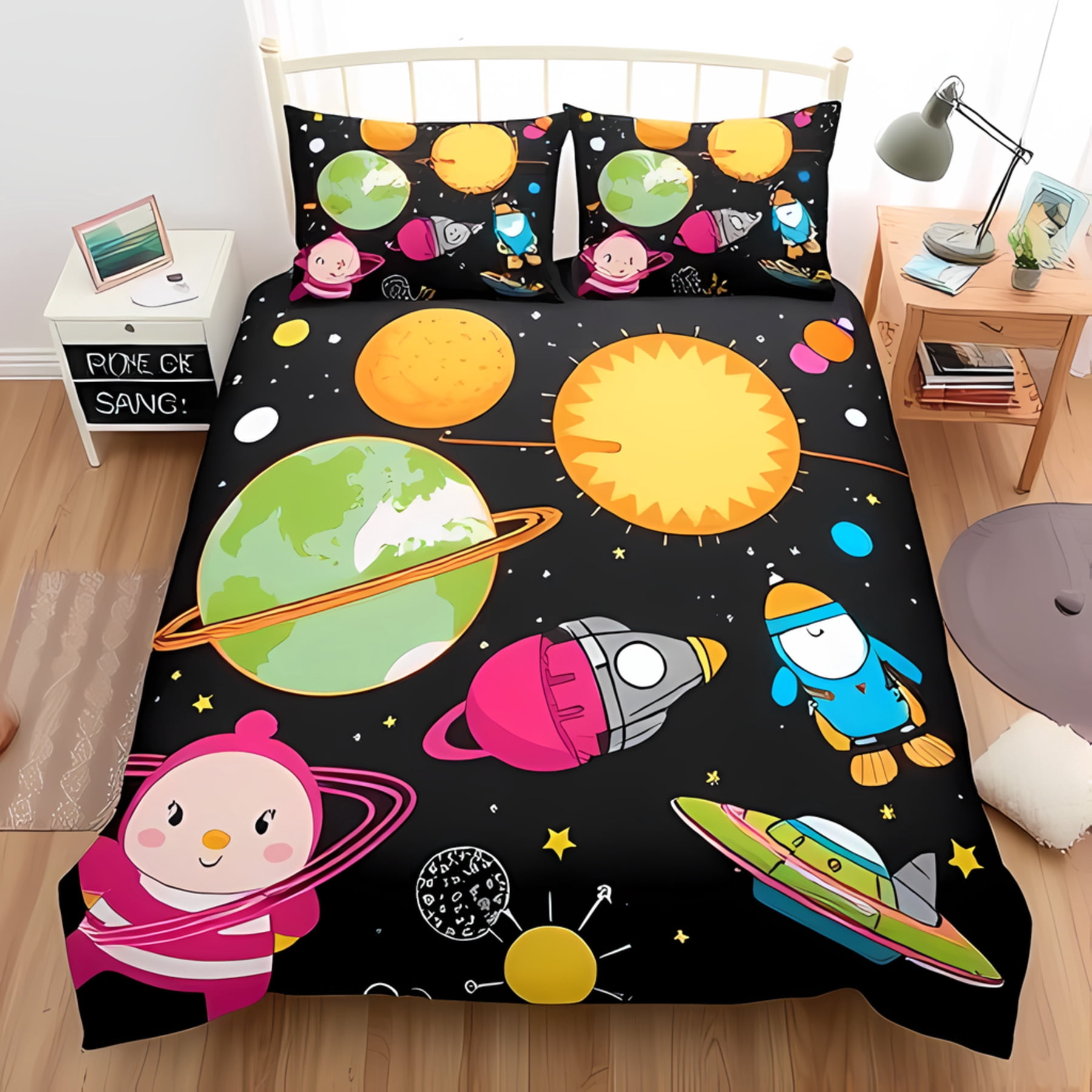3-Piece Space Duvet Cover Set Planets & Astronauts Design Fun Bedding ...