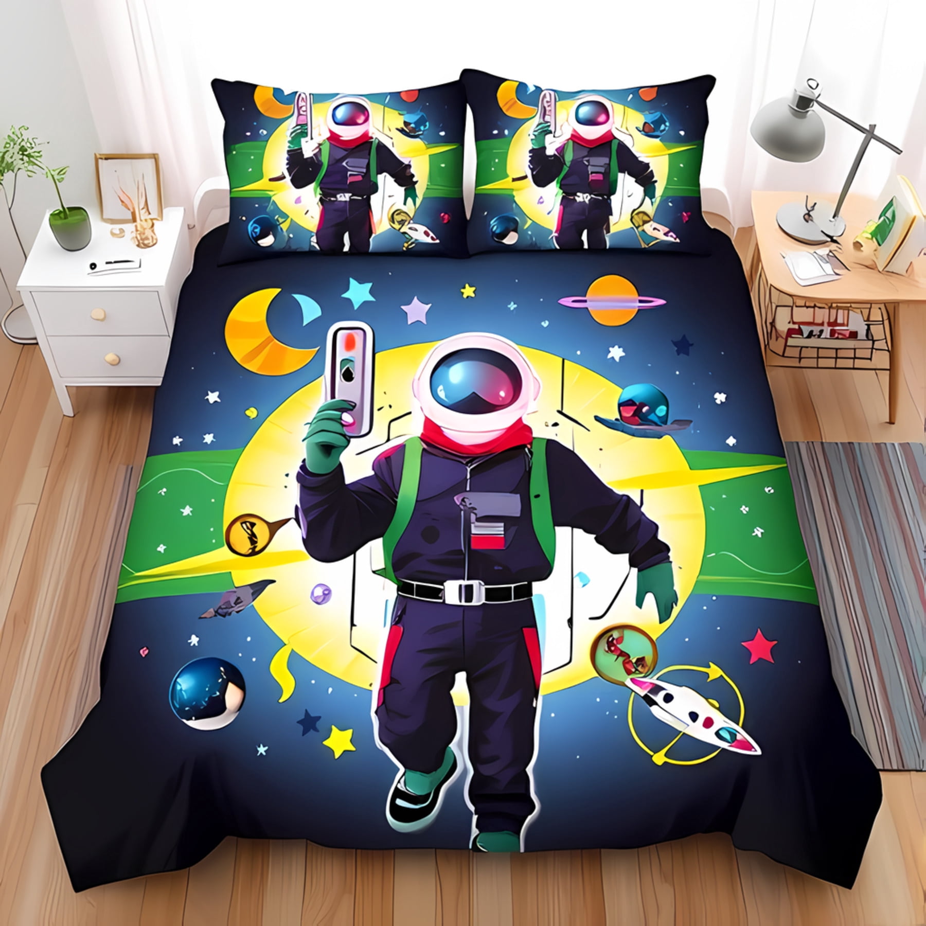 3-Piece Space Duvet Cover Set - Vibrant Design with Planets & Stars ...