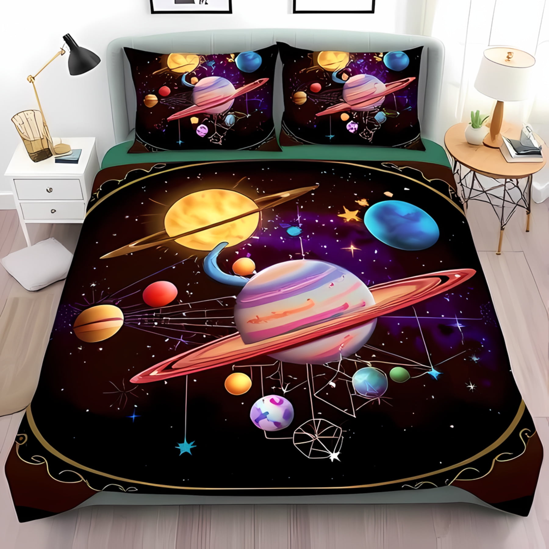 3-Piece Space Duvet Cover Set - Vibrant Planets Perfect for Space ...