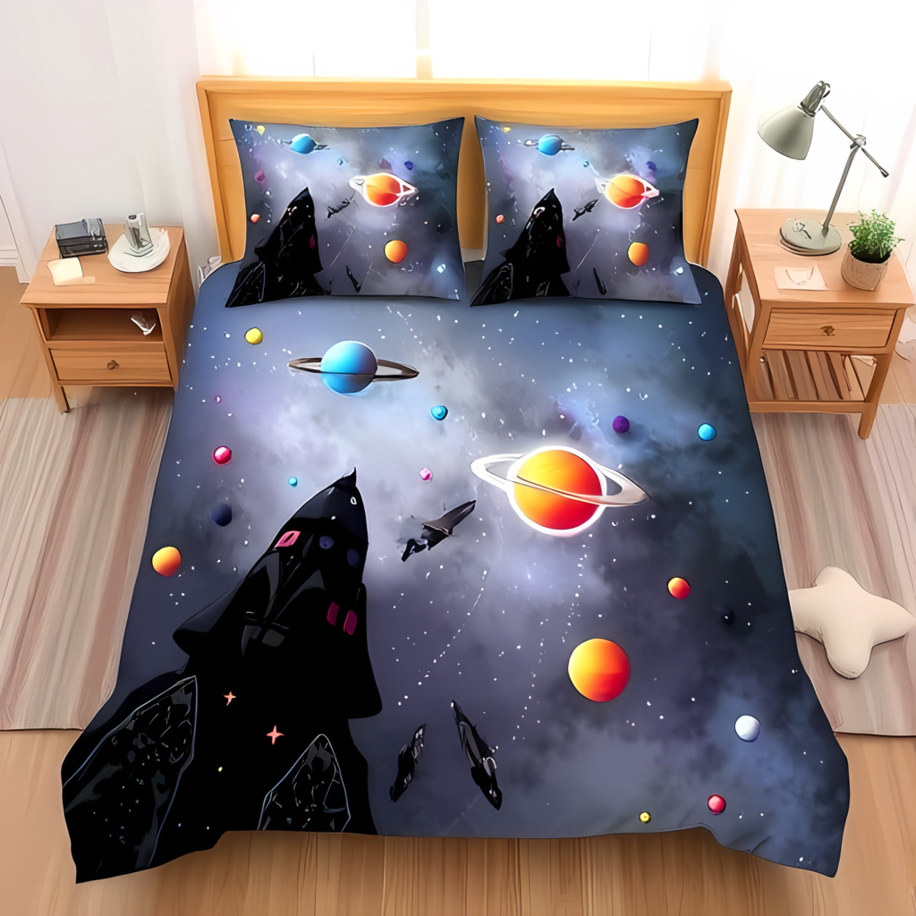 3-Piece Space-Themed Duvet Cover Set Colorful Design with Planets ...