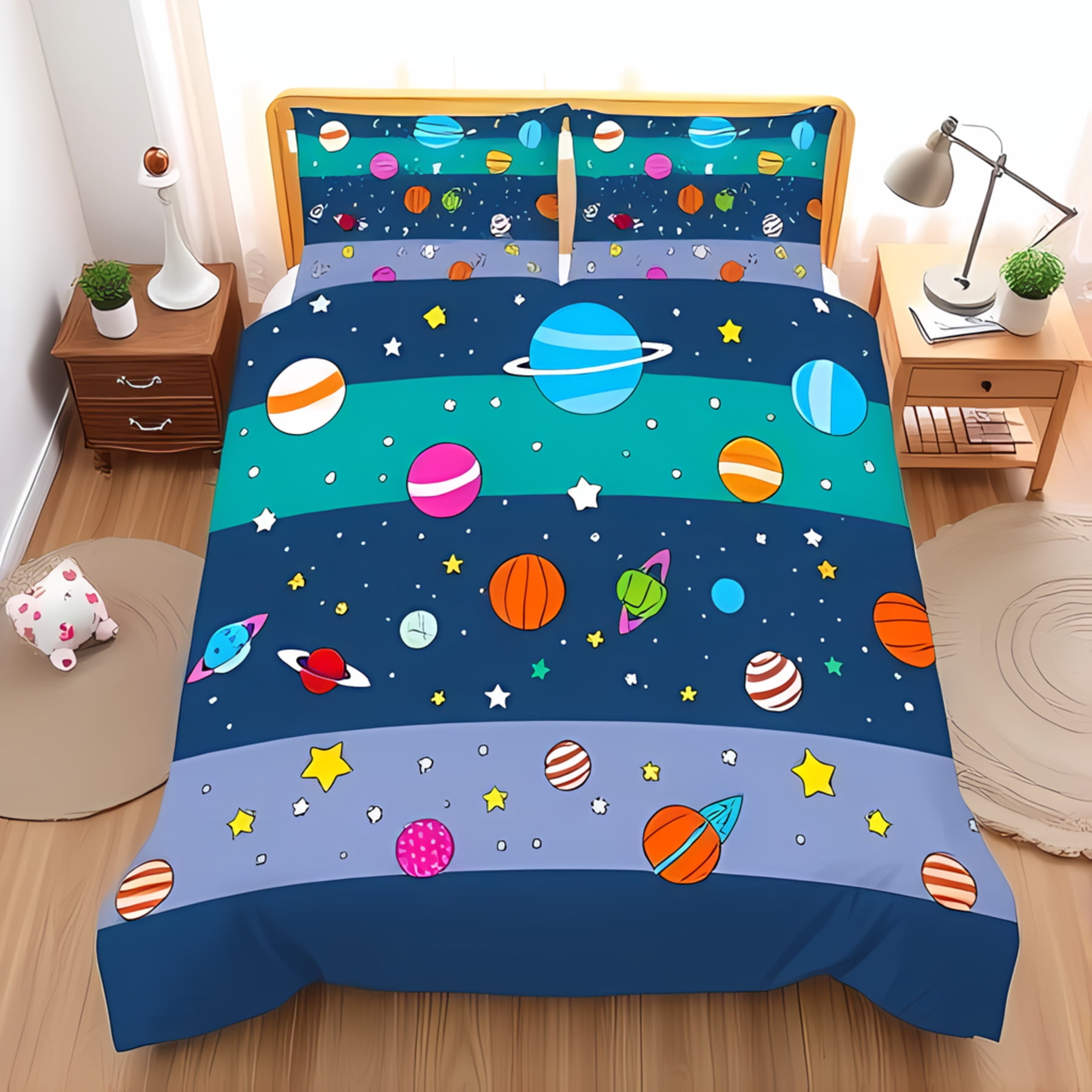 3-Piece Space-Themed Duvet Cover Set Colorful Planets & Stars Design ...