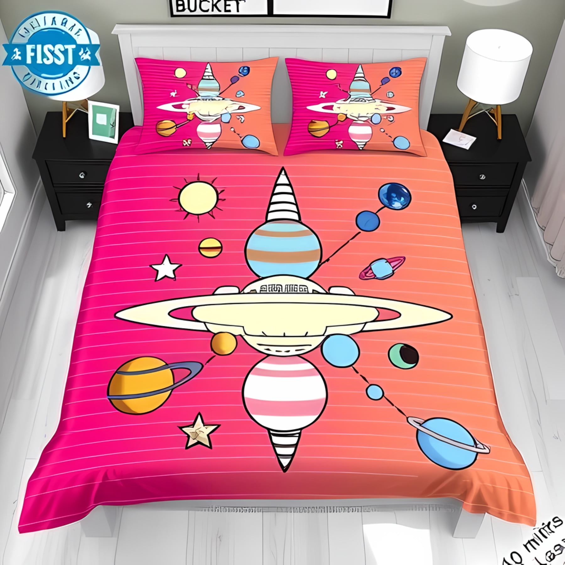 3-Piece Space Themed Duvet Cover Set - Colorful Planets & Whimsical ...