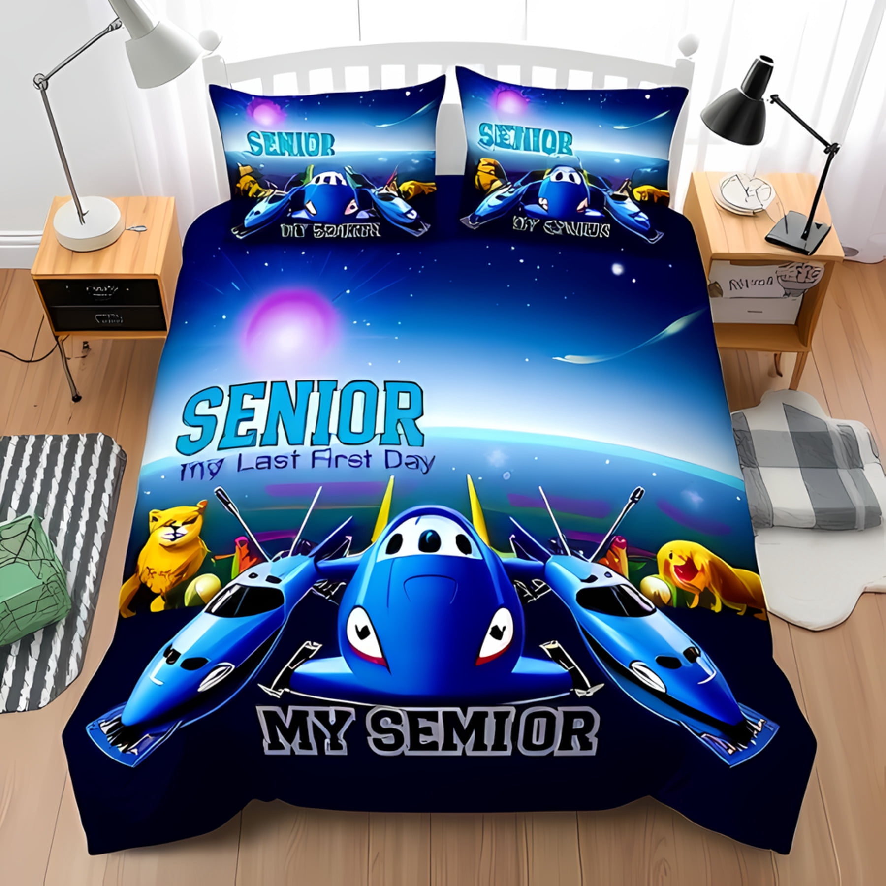 3-Piece Space-Themed Duvet Cover Set Features Blue Spaceship & Perfect ...