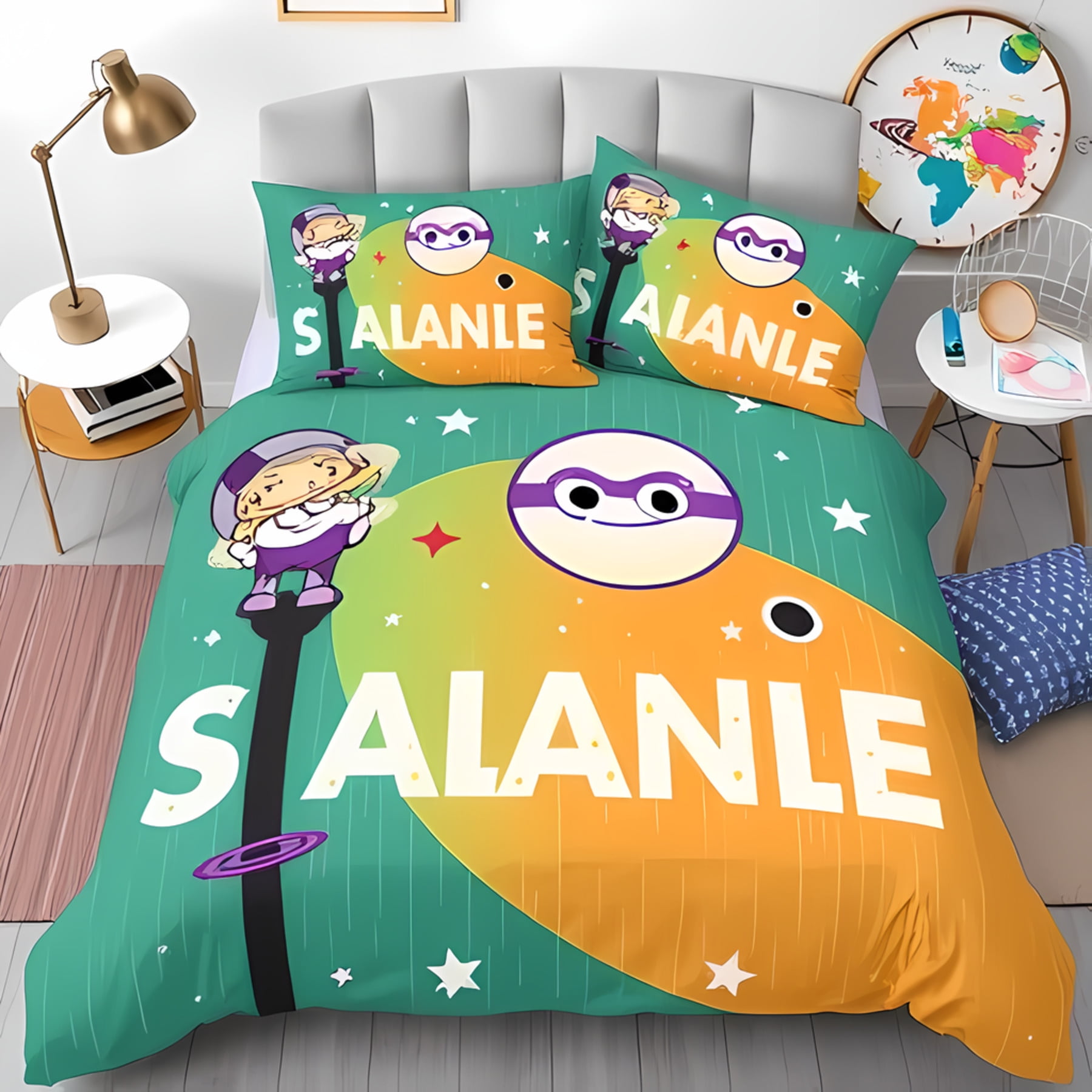 3-Piece Space-Themed Duvet Cover Set with Colorful Cartoon Design Bold ...