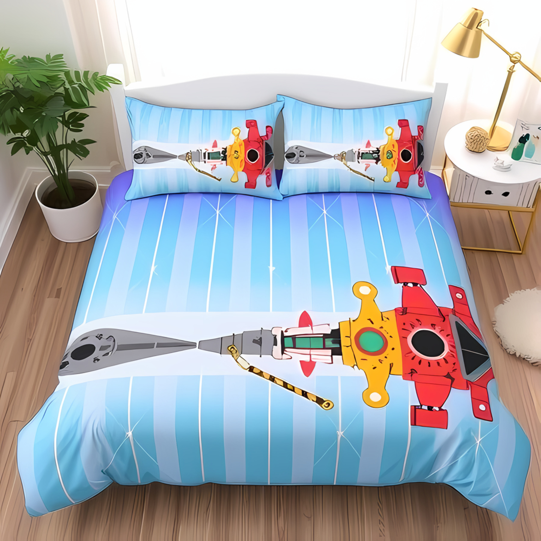 3-Piece Space-Themed Duvet Cover Set with Colorful Spaceship Design on ...