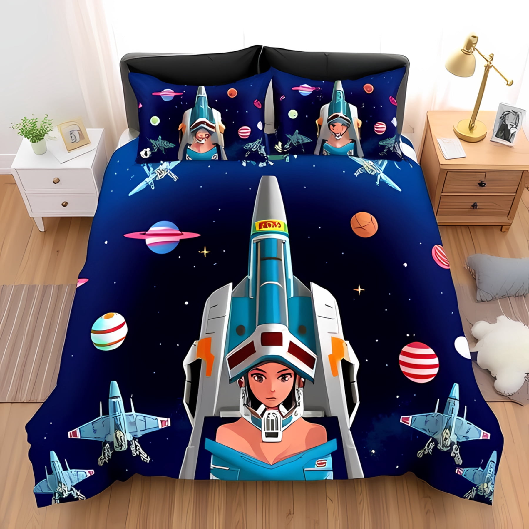 3-Piece Space-Themed Duvet Cover Set with Futuristic Anime Spaceship ...