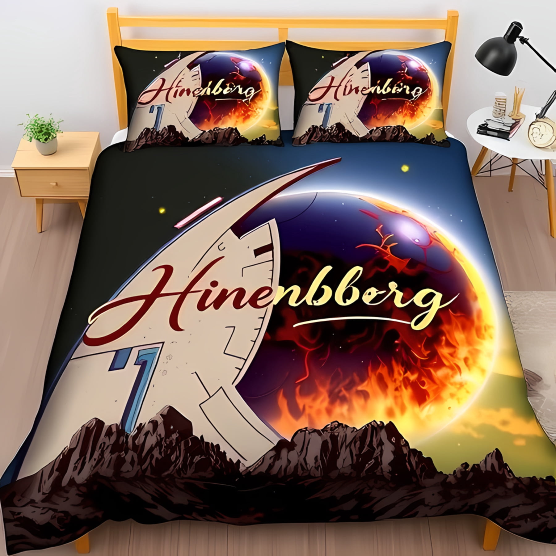 3-Piece Space-Themed Duvet Cover Set with Futuristic Spacecraft & Fiery ...